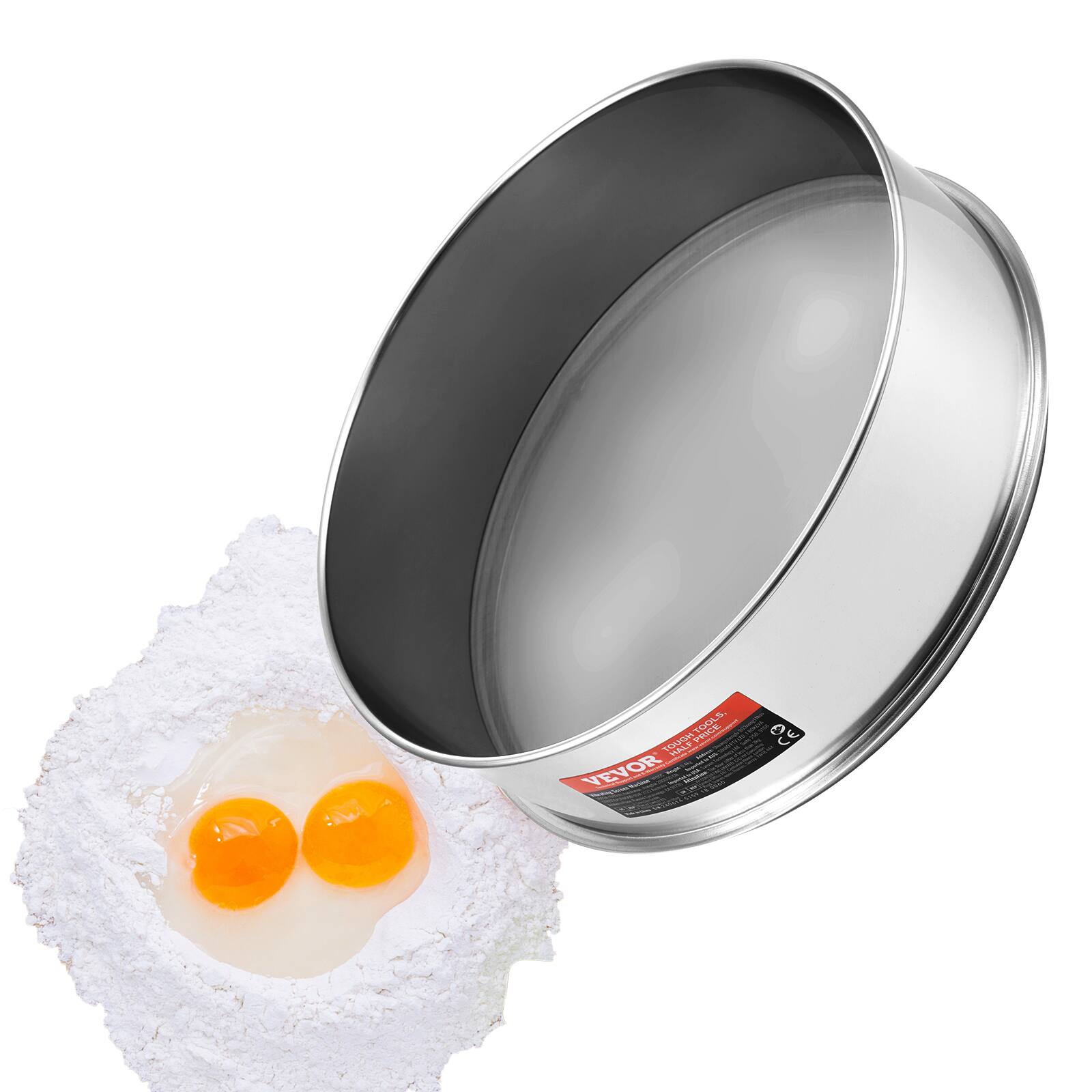 VEVOR Flour Sieve Fine Mesh, 80 Mesh Flour Sifter, 304 Stainless Steel ...