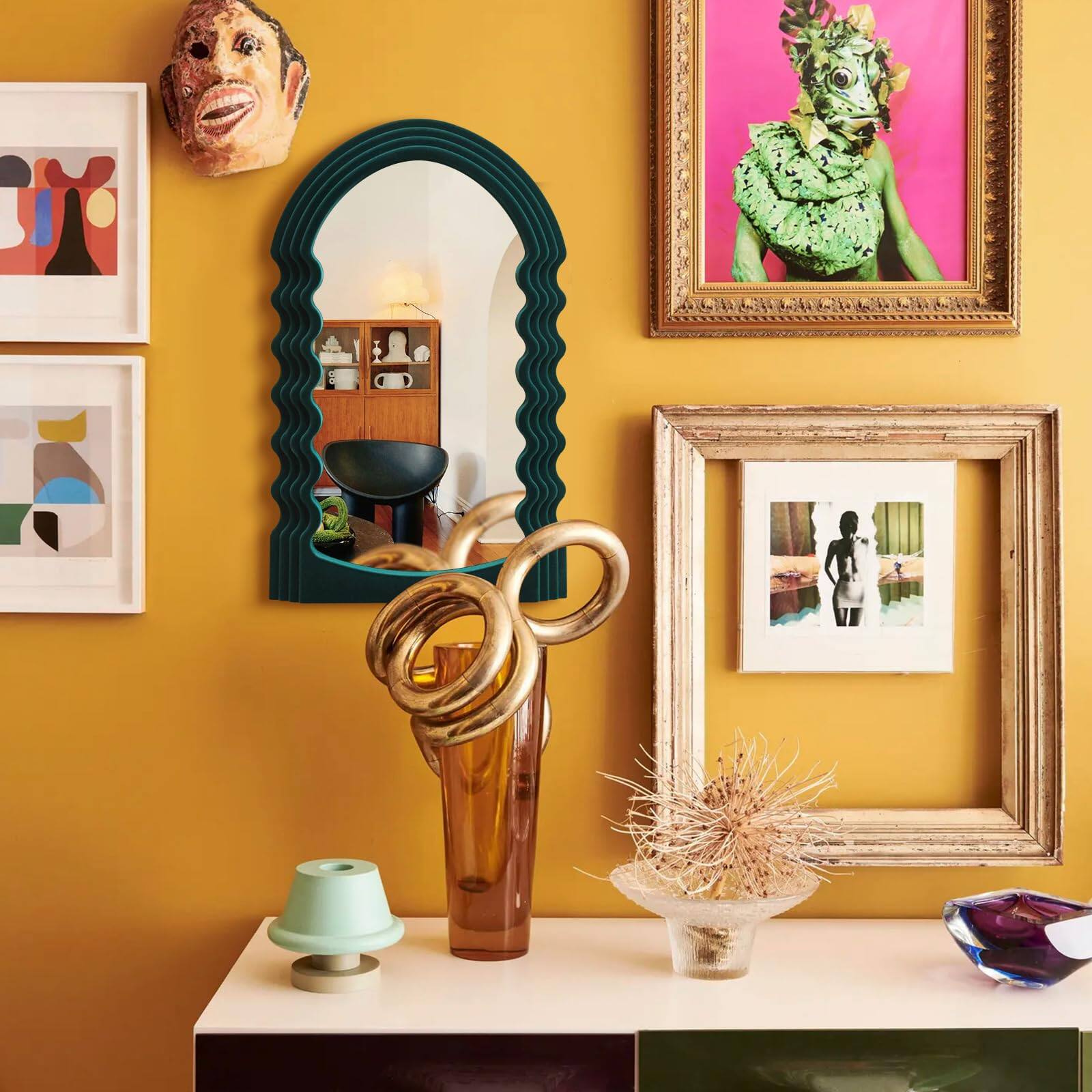 Cedar Assembly Wall Mirror Decor For Hallway Entryway Irregular Arched ...