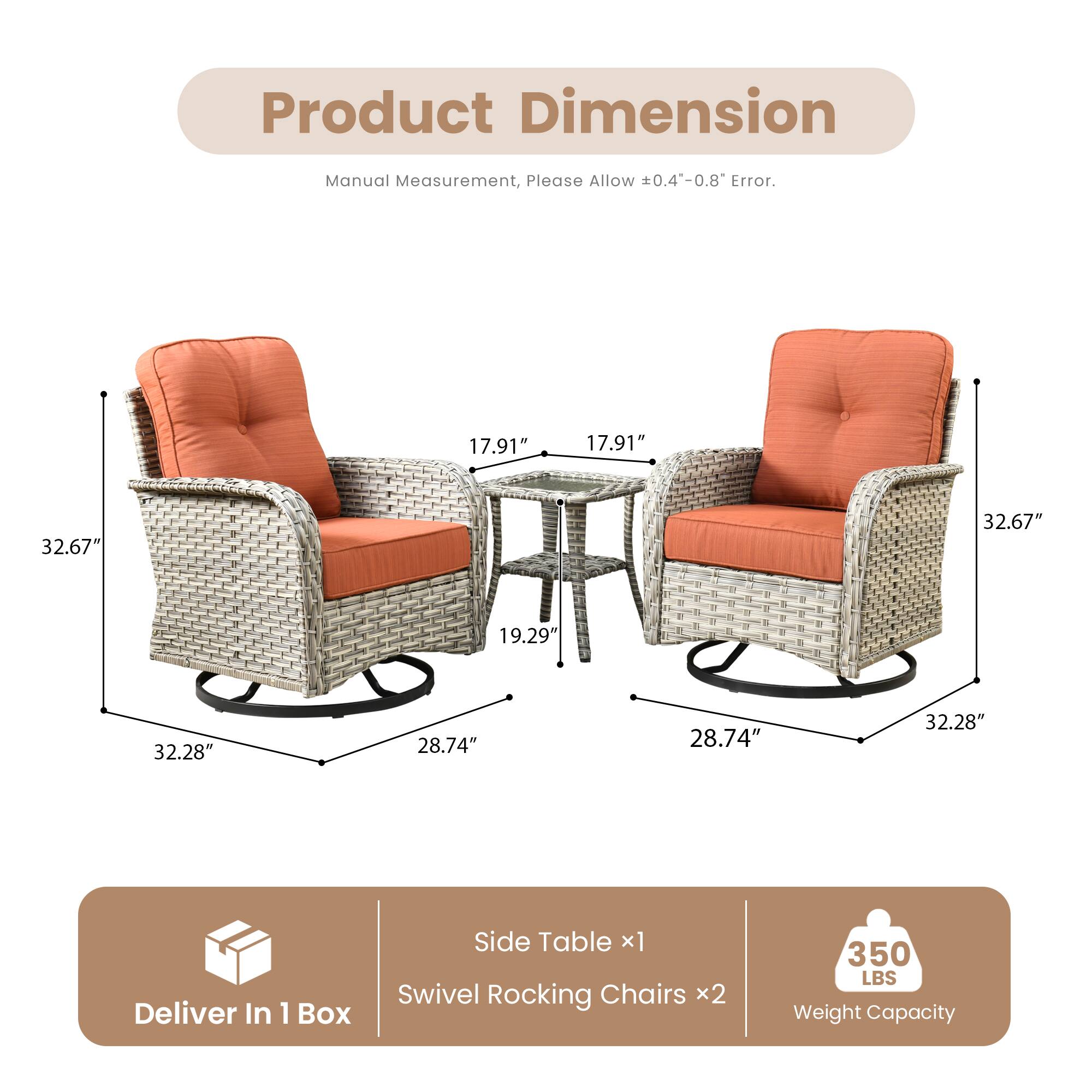 Ovios 3 PCS Patio Rocker Set, Wicker Rocking Chairs, Rattan Swivel ...