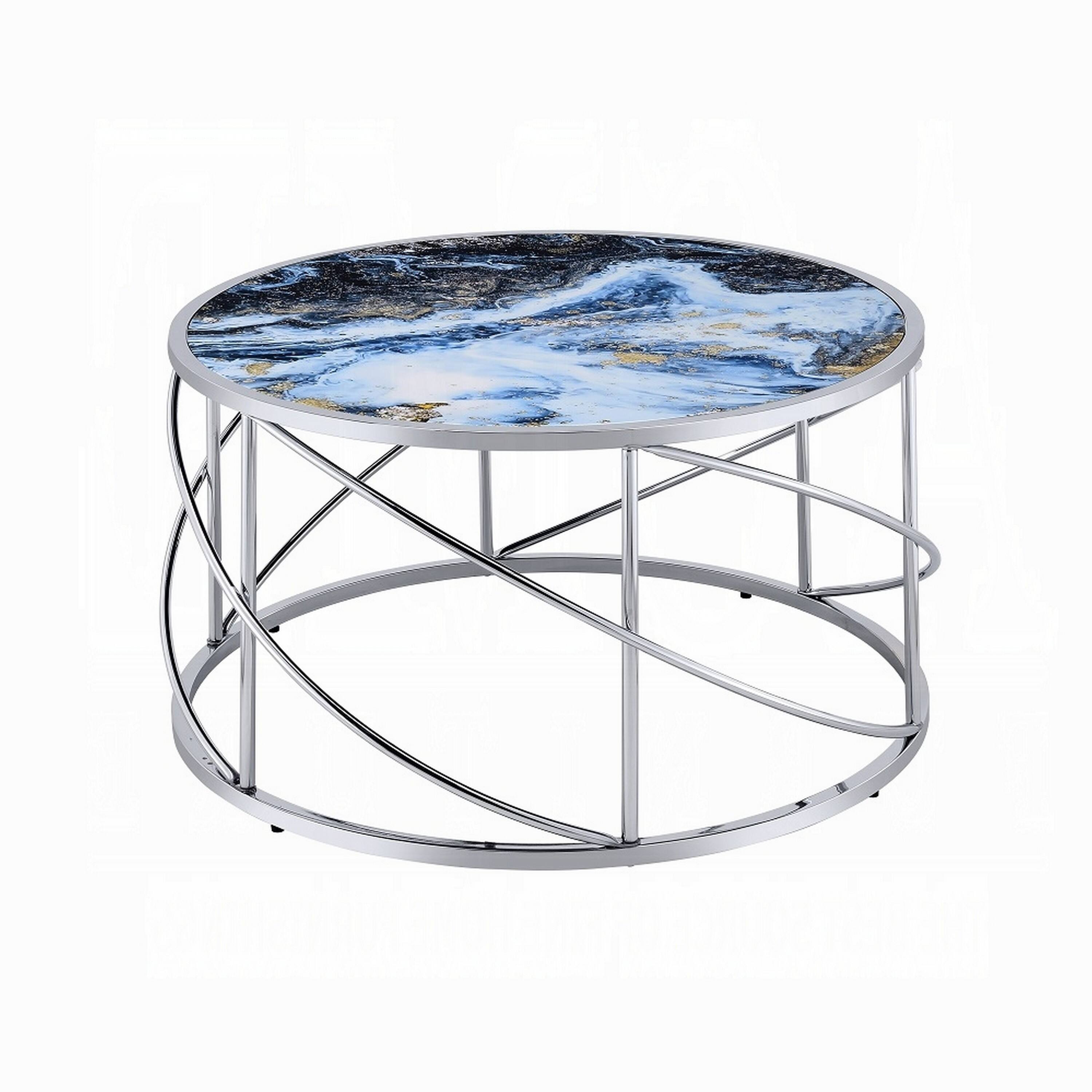 Manhattan Lane Shira Round Coffee Table, 33 Inch, Open Chrome Base ...