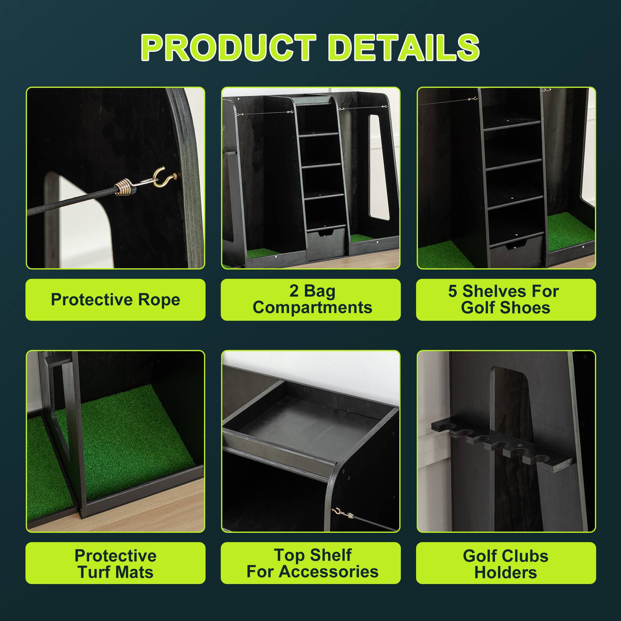 ELEMENT ACE Wooden Golf Bag Organizer with Drawers & Club Holders Black ...