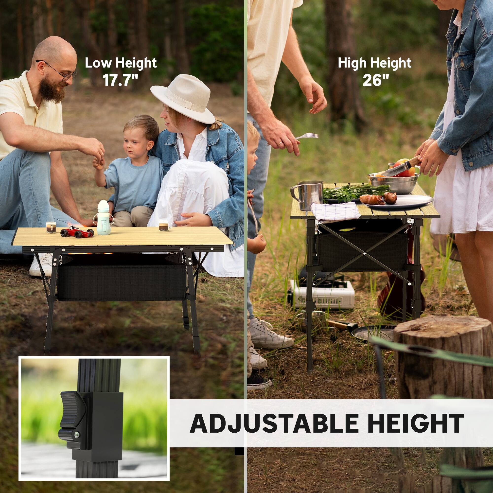 Outsunny 3ft Portable Camping Table with Storage Bag, Adjustable Height ...