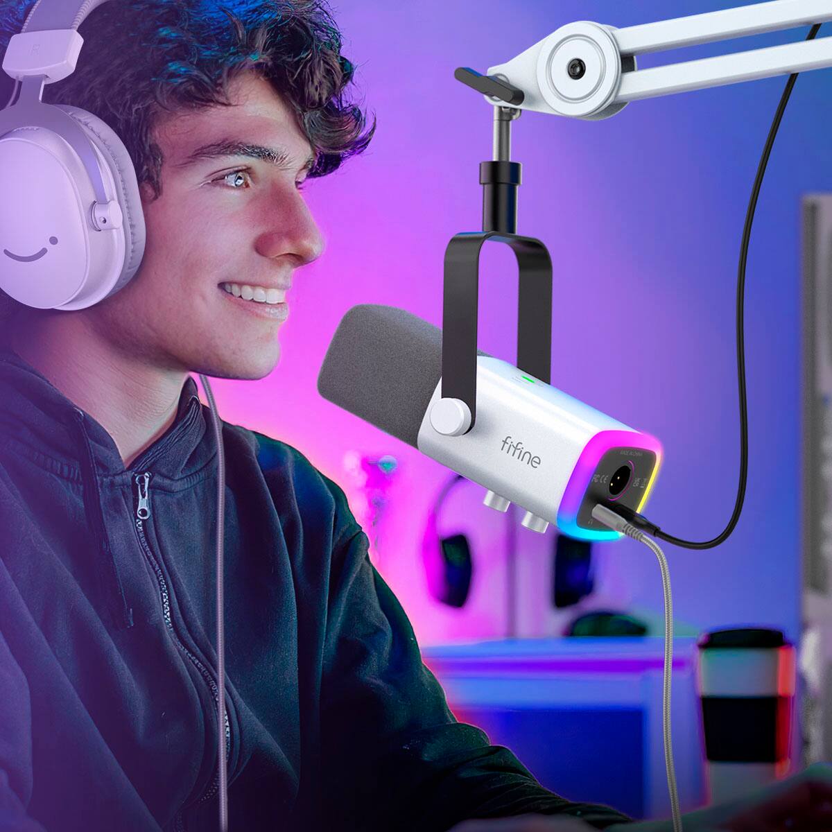 FIFINE XLR/USB Wired Cardioid Dynamic Microphone with RGB Lighting ...