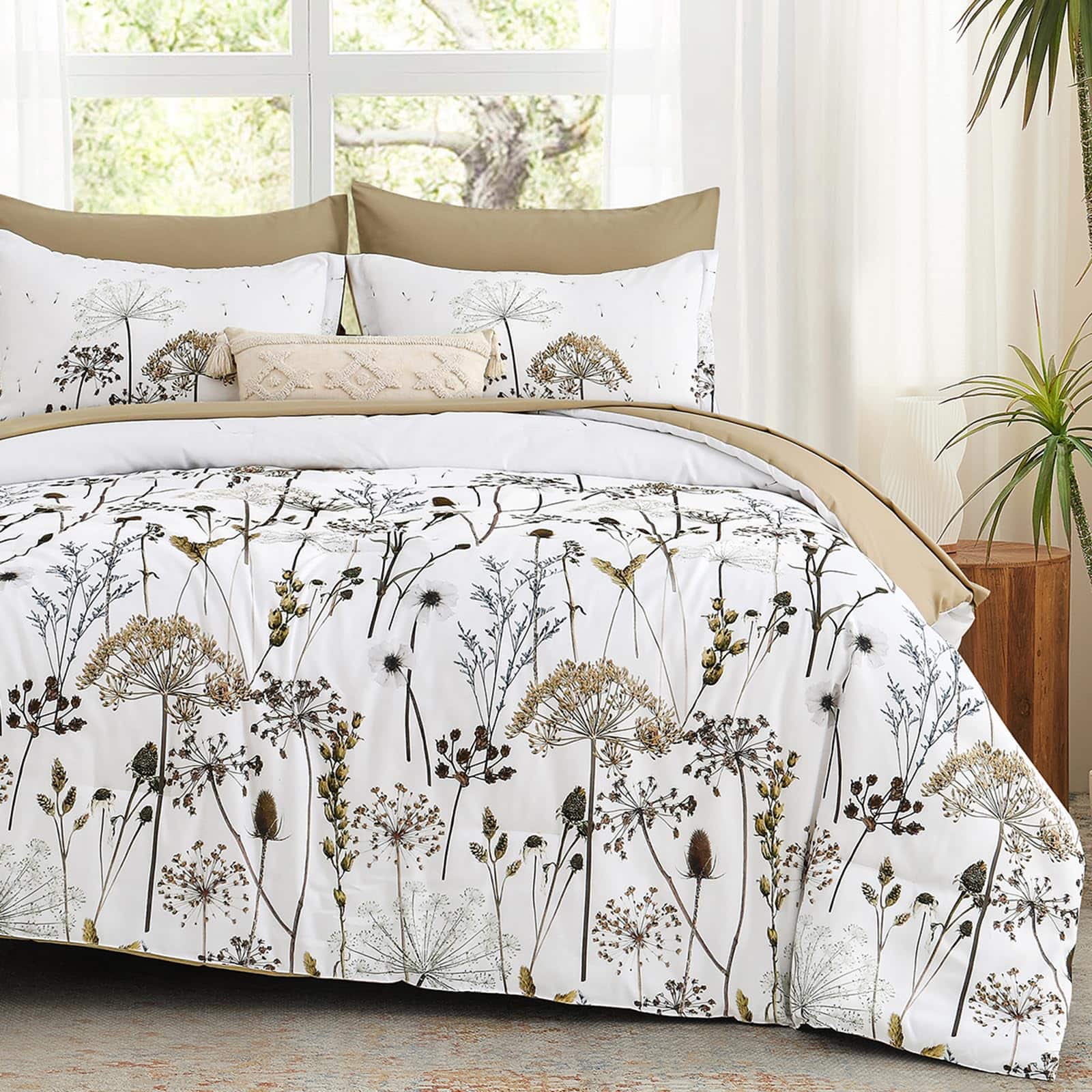 Comfort Essence - 7 Piece Floral Comforter Set Dandelion Plant ...