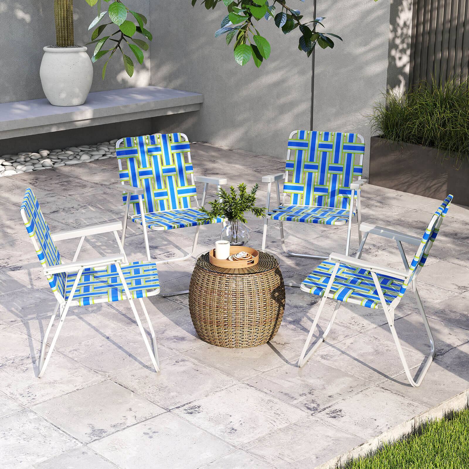 Costway Folding Beach Chairs Set of 6 with Armrests for Adults Loads up ...