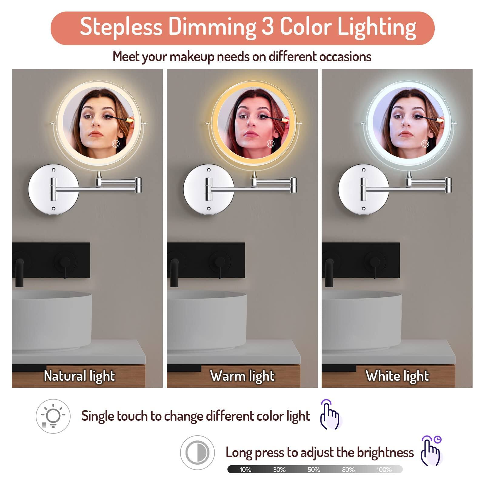 Dapper Styles Rechargeable Wall Mounted Lighted Makeup Mirror Chrome ...