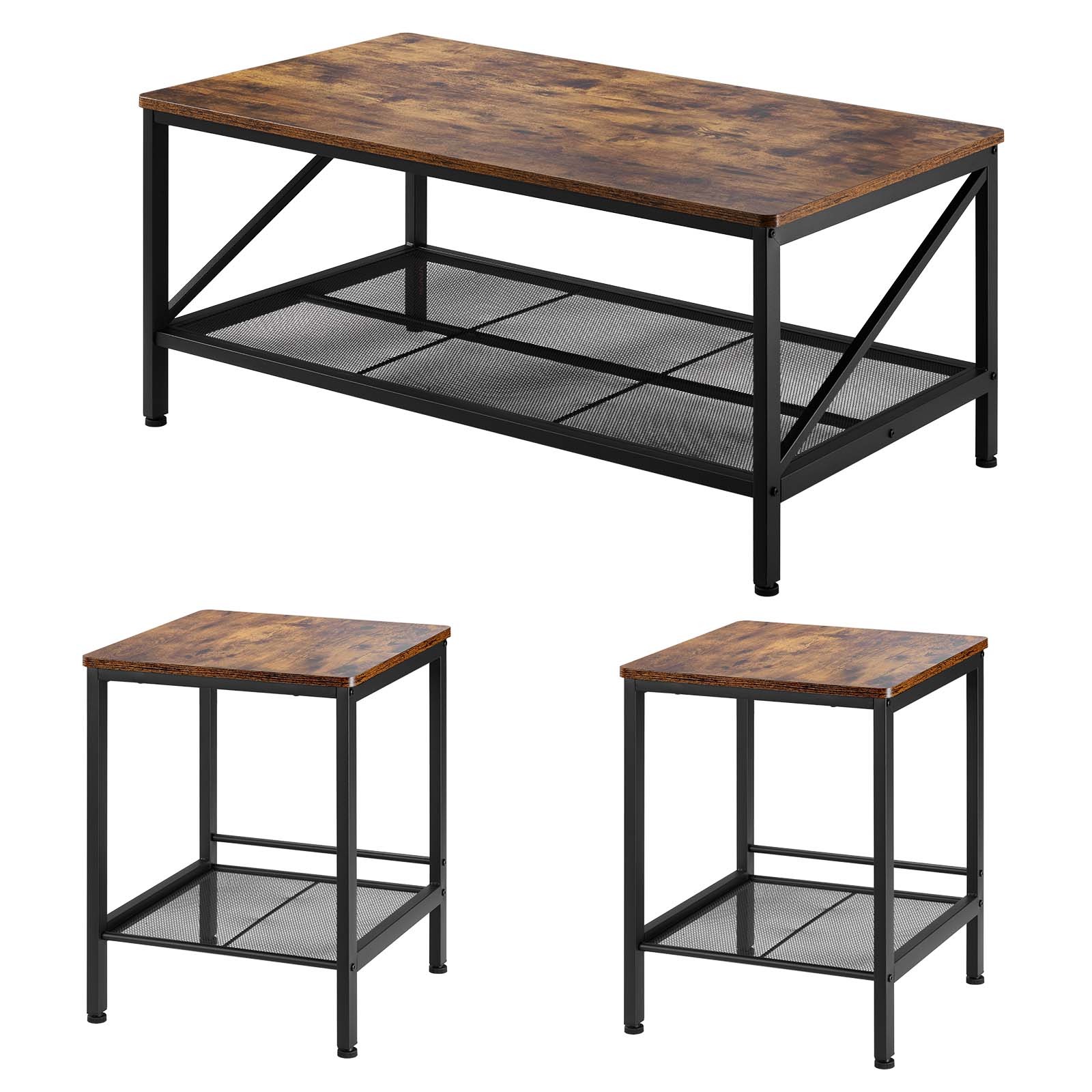 VEVOR 3 Pieces Living Room Table Sets, 41.3 in Industrial Coffee Table ...