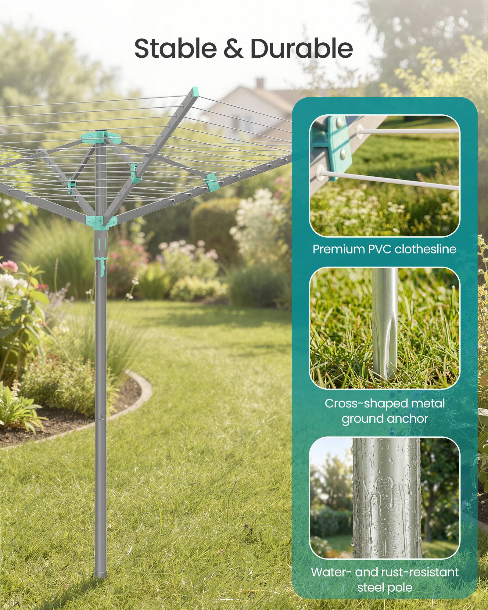 Songmics Home Umbrella Clothesline, Rotary Washing Line, Foldable Heavy ...