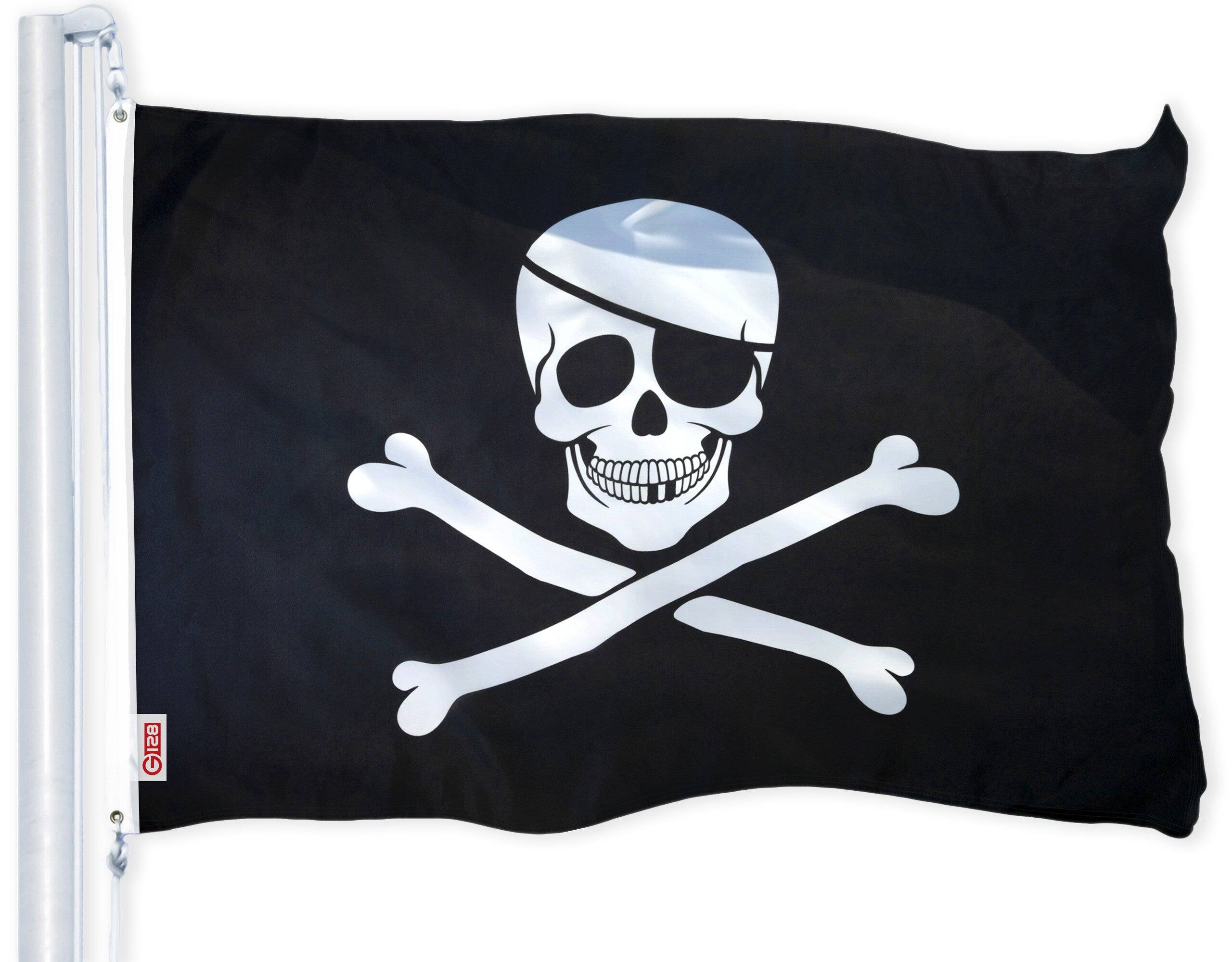 G128 Jolly Roger Pirate Flag (Bones) 3x5 ft Printed Brass Grommets 150D ...