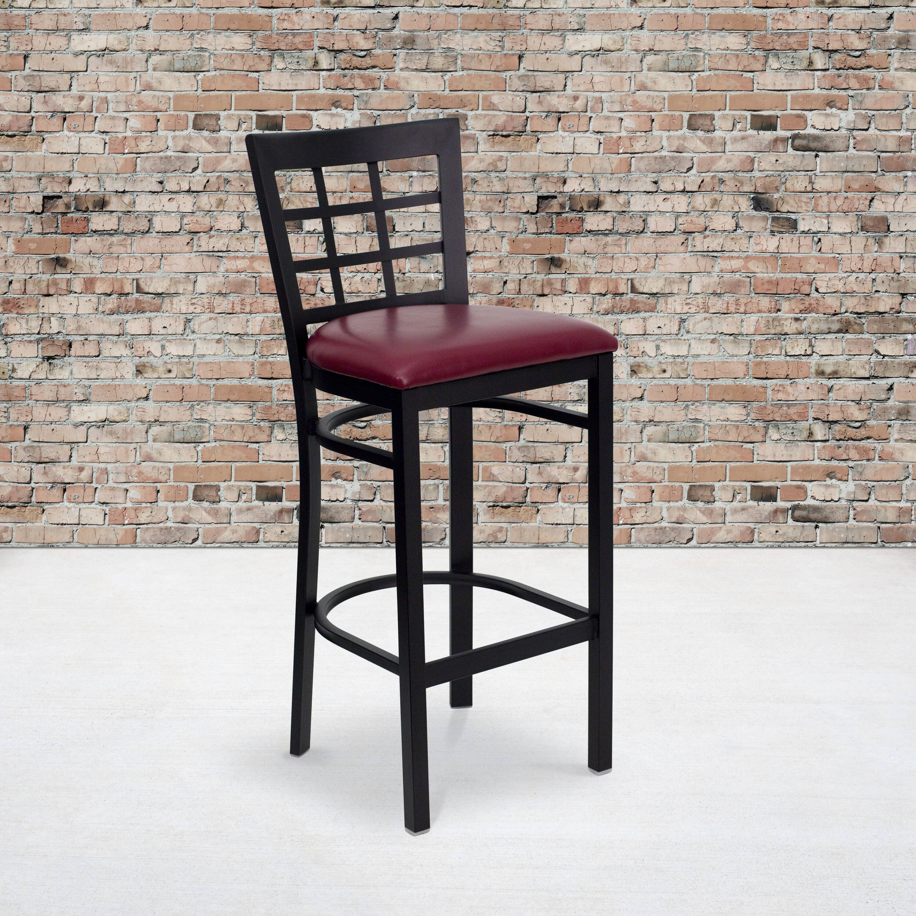 Emma + Oliver 2 Pack Window Back Metal Restaurant Barstool Burgundy ...