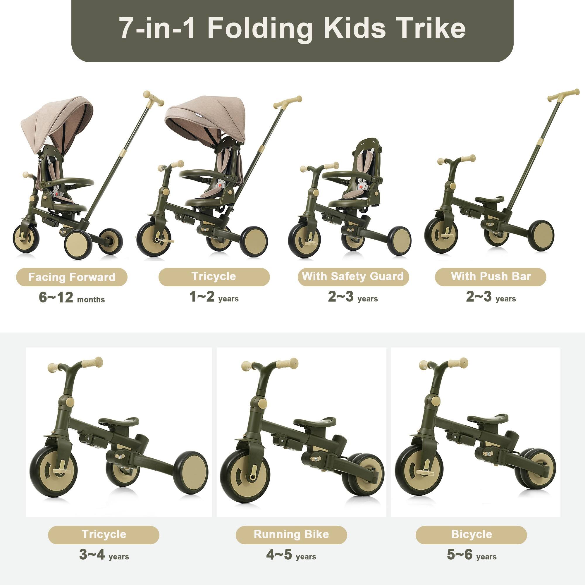 Lirago 7 in 1 Baby Tricycle Stroller Foldable Toddler Push Bike with ...