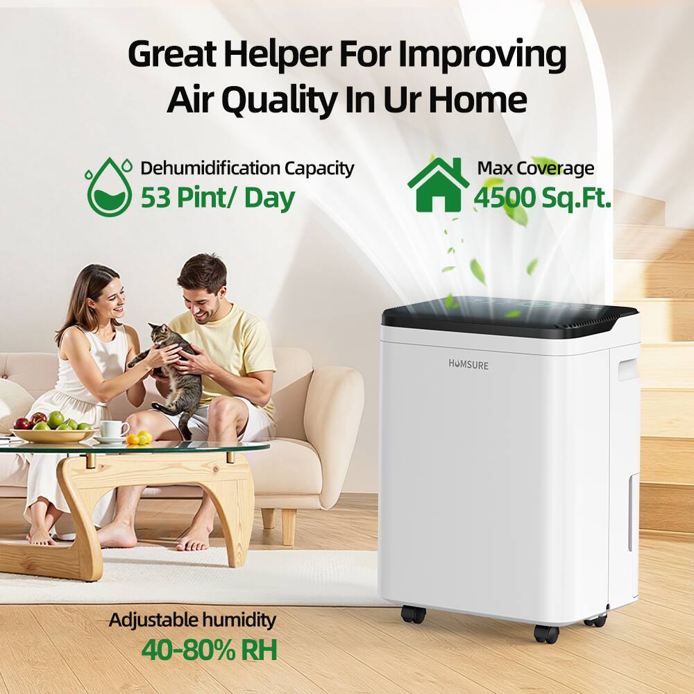 Edendirect 53 pt. 4,500 sq. ft. Dehumidifier in. White with Drain Hose ...