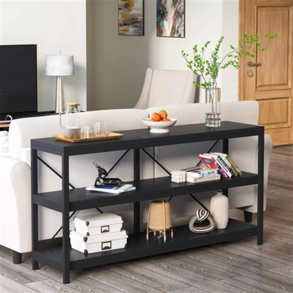 Hivvago Industrial 55 inch Wood Shelf Sofa Table with Heavy Duty Metal ...