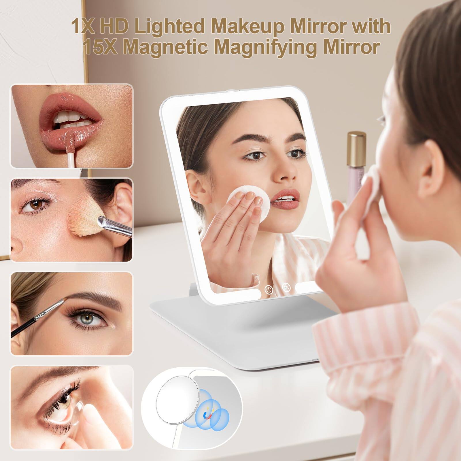 Pacoar Cade Travel Makeup Mirror With Light Magnifying & Color Modes ...