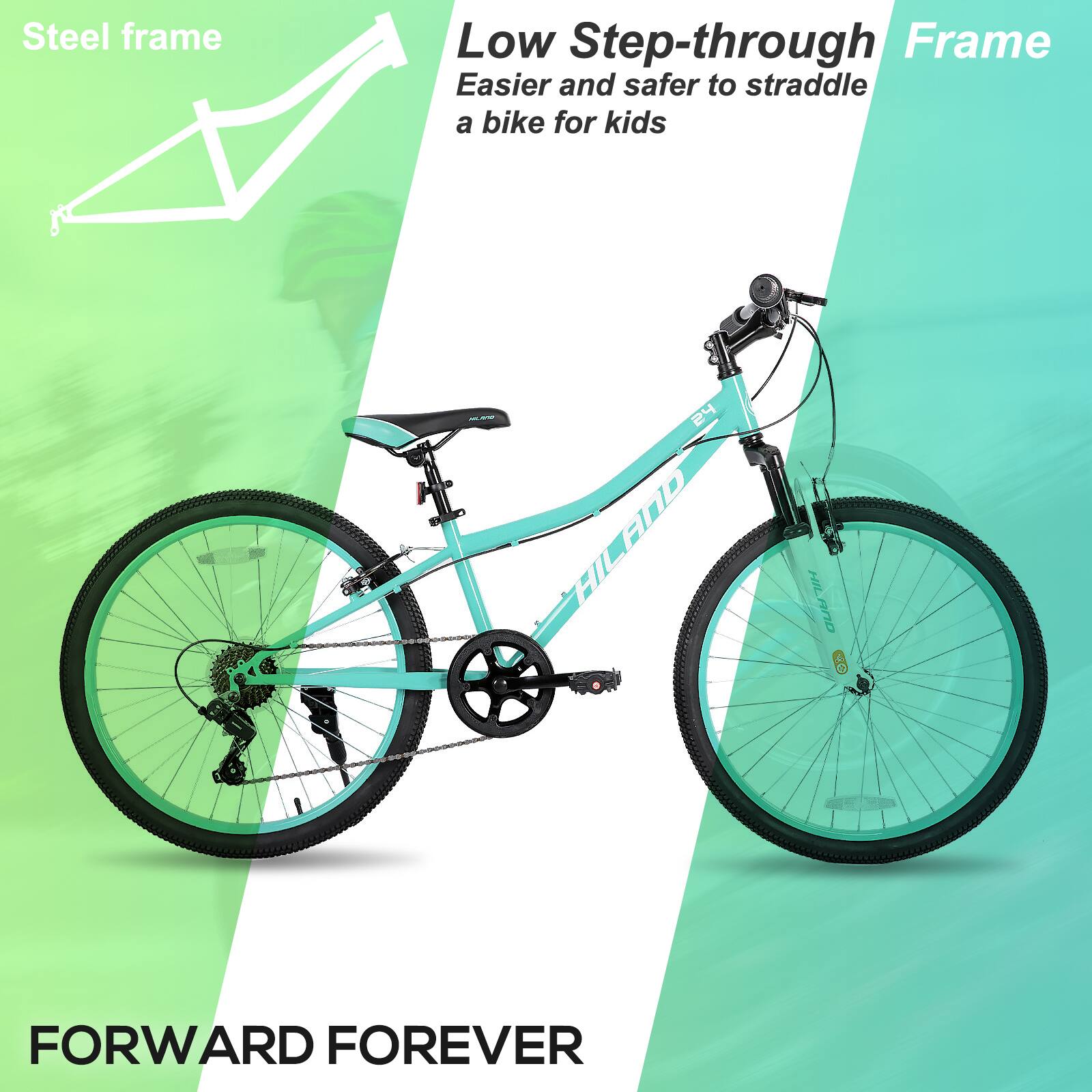 HILAND 24 Inch Mountain Bike for Boy Girl with Suspension Fork, 7 Speed ...