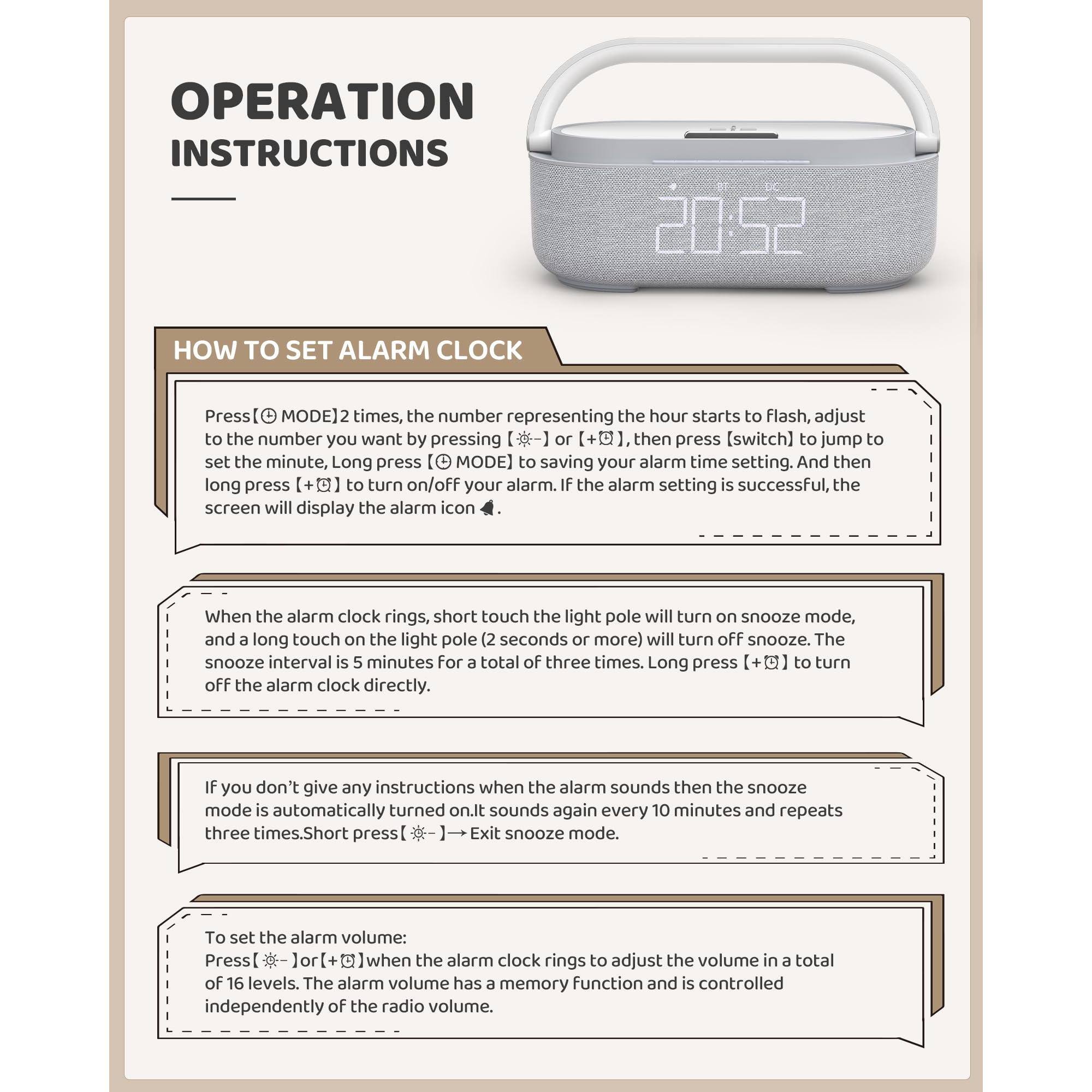 Pacoar Cade Night Light Led Bedside Bedroom Light With Wireless Fm ...