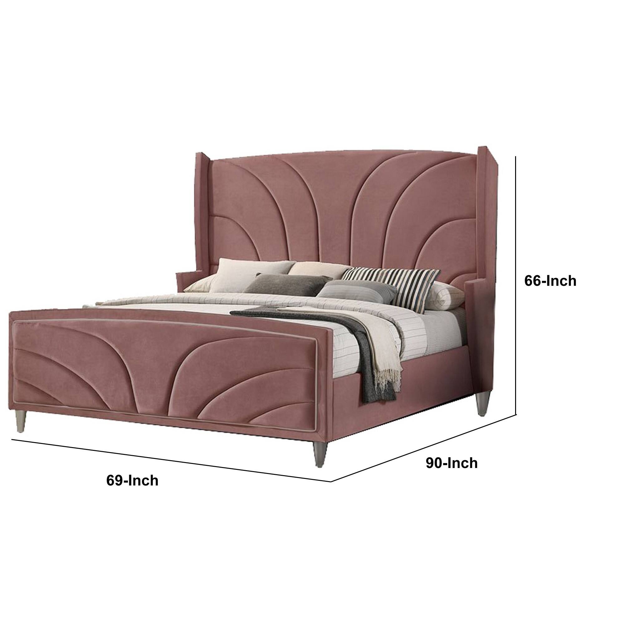 Manhattan Lane Kerith Modern Wood Queen Size Bed, Wingback Frame, Pink ...