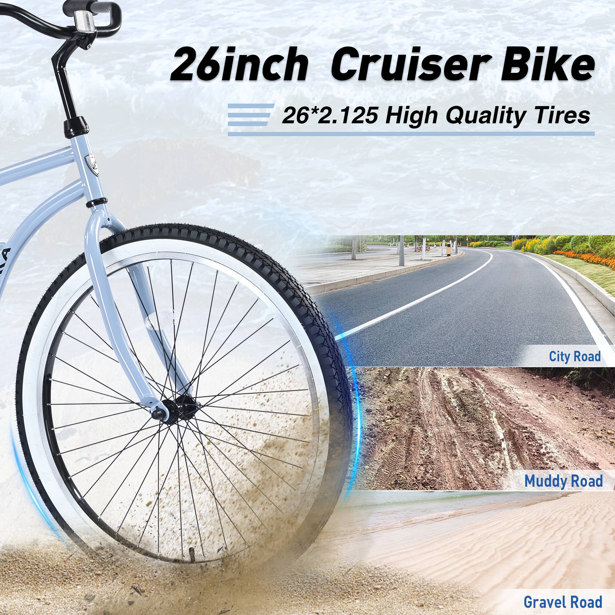 APRILSOUL Women's 26 Inch Single Speed Beach Cruiser Steel Frame Wide Wheels Blue SF-WO ...