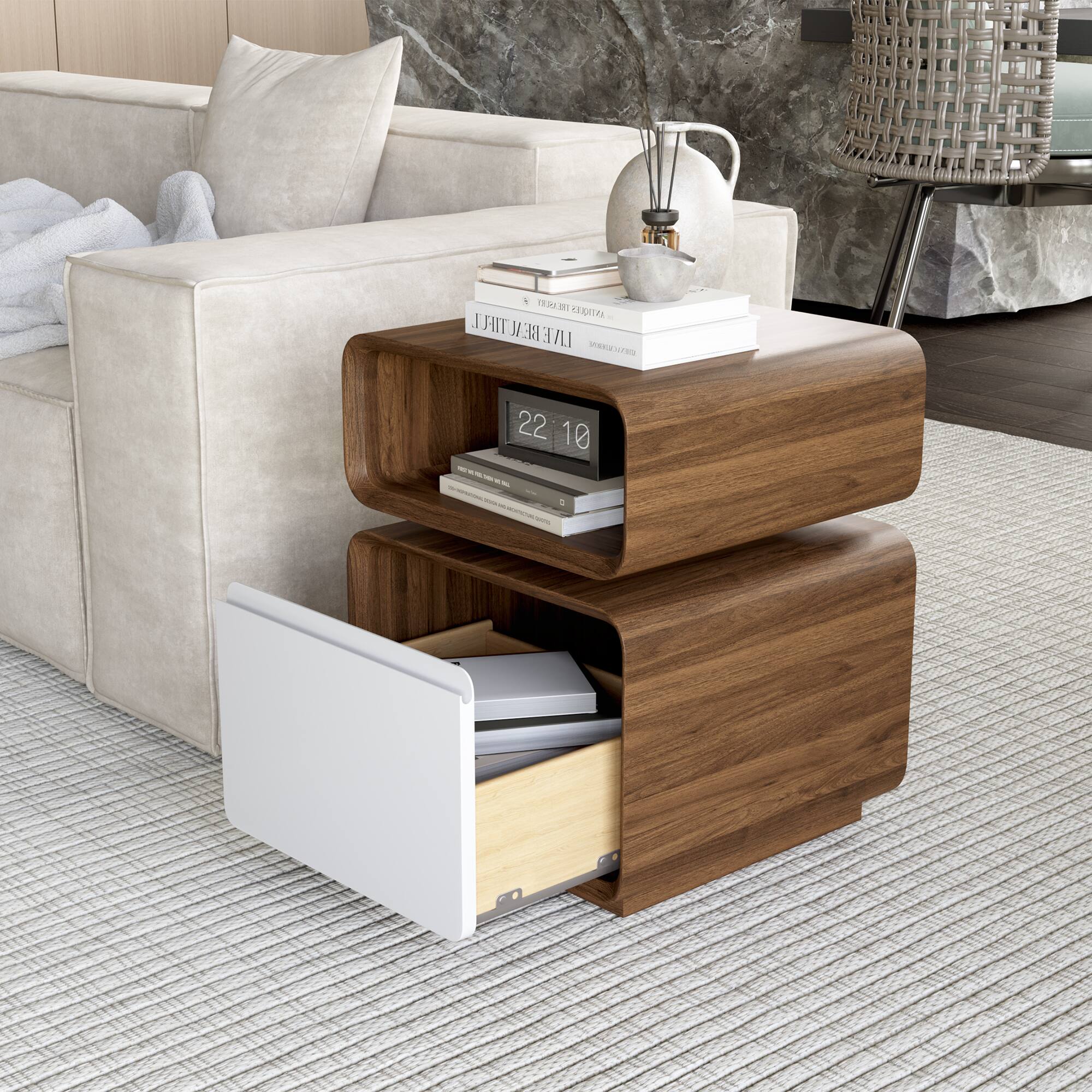 POVISON 18" Modern Minimalist Side Table with Drawer, Small End Table ...
