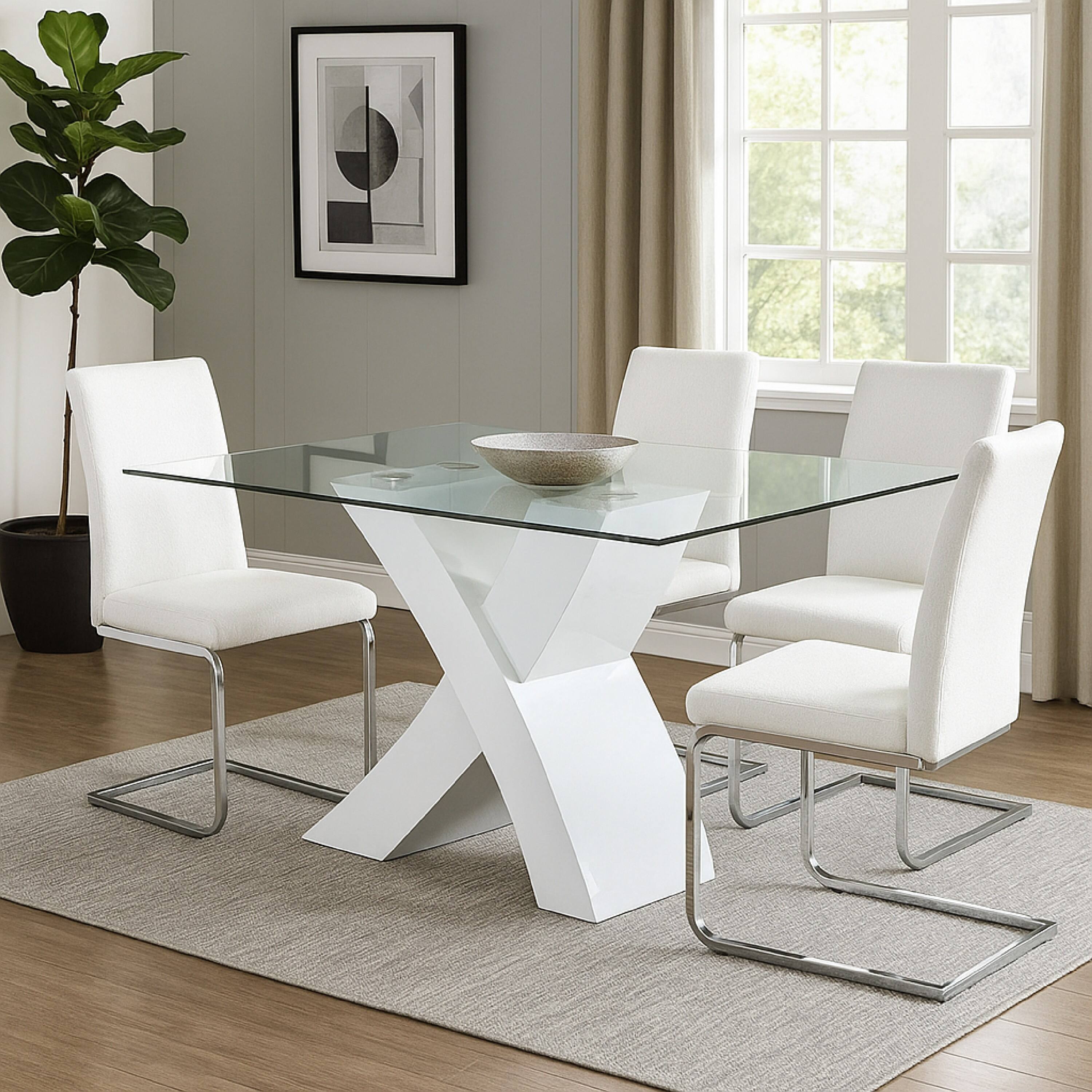 Manhattan Lane Dining Table with Square Glass Top White and clear ...