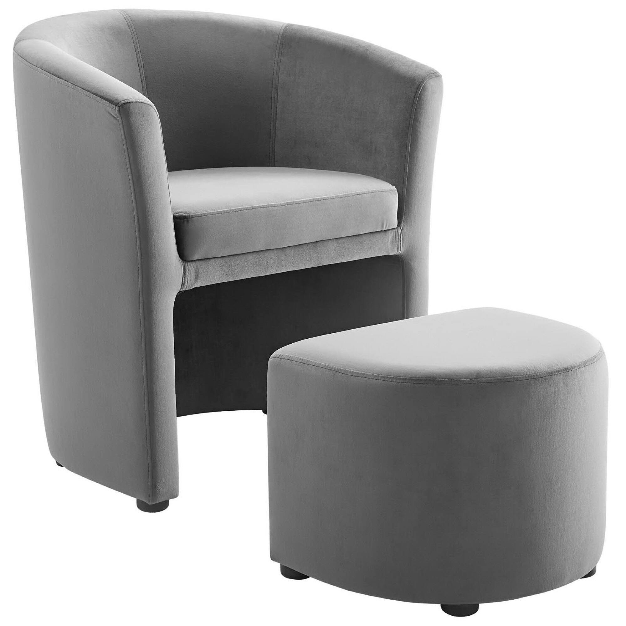 Divulge Performance Velvet Arm Chair and Ottoman Set by Modway Gray EEI ...