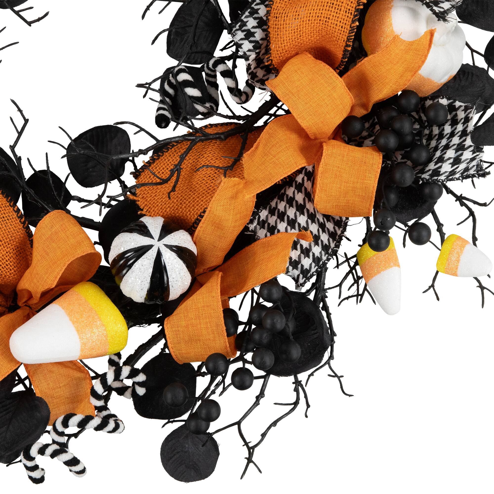 Northlight Houndstooth Bows and Candy Corn Halloween Wreath 24" Unlit ...