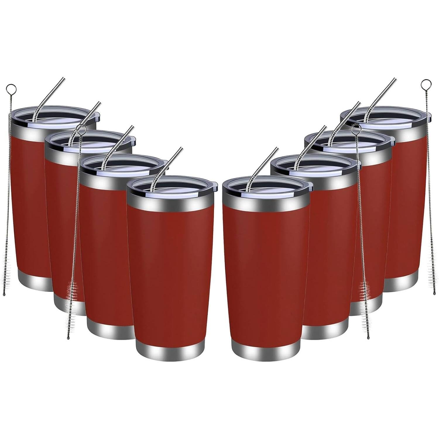 PARKER SLATER 8 pack 20oz stainless steel tumblers with lids and straws, double wall vacuum ...