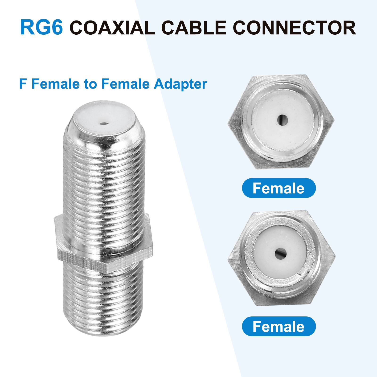 Unique Bargains 6pcs RG6 Coaxial Connector, F Female to Female, 75 Ohm ...