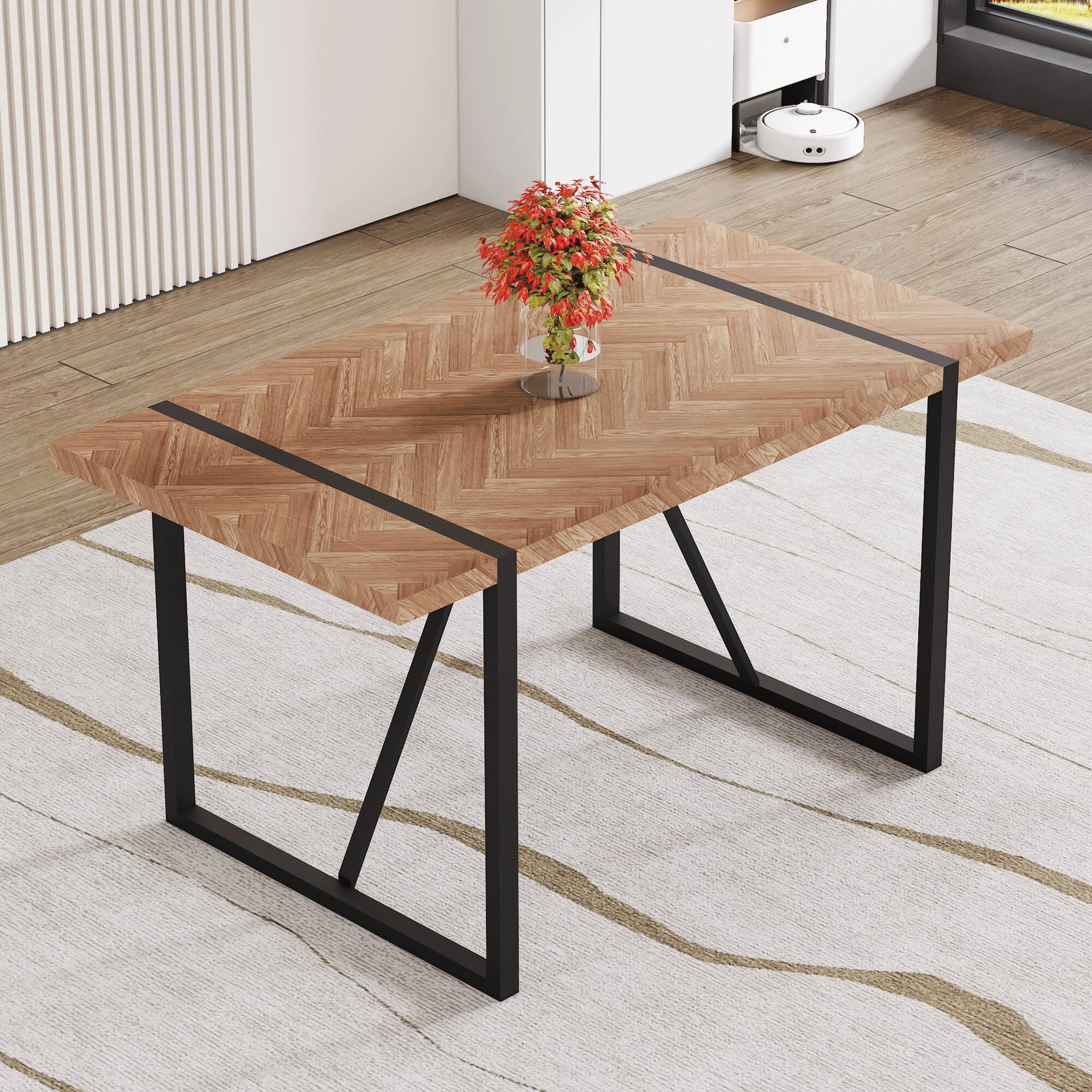TinyHomie Minimalist Retro Rectangular Dining Table MDF Wood Textured ...