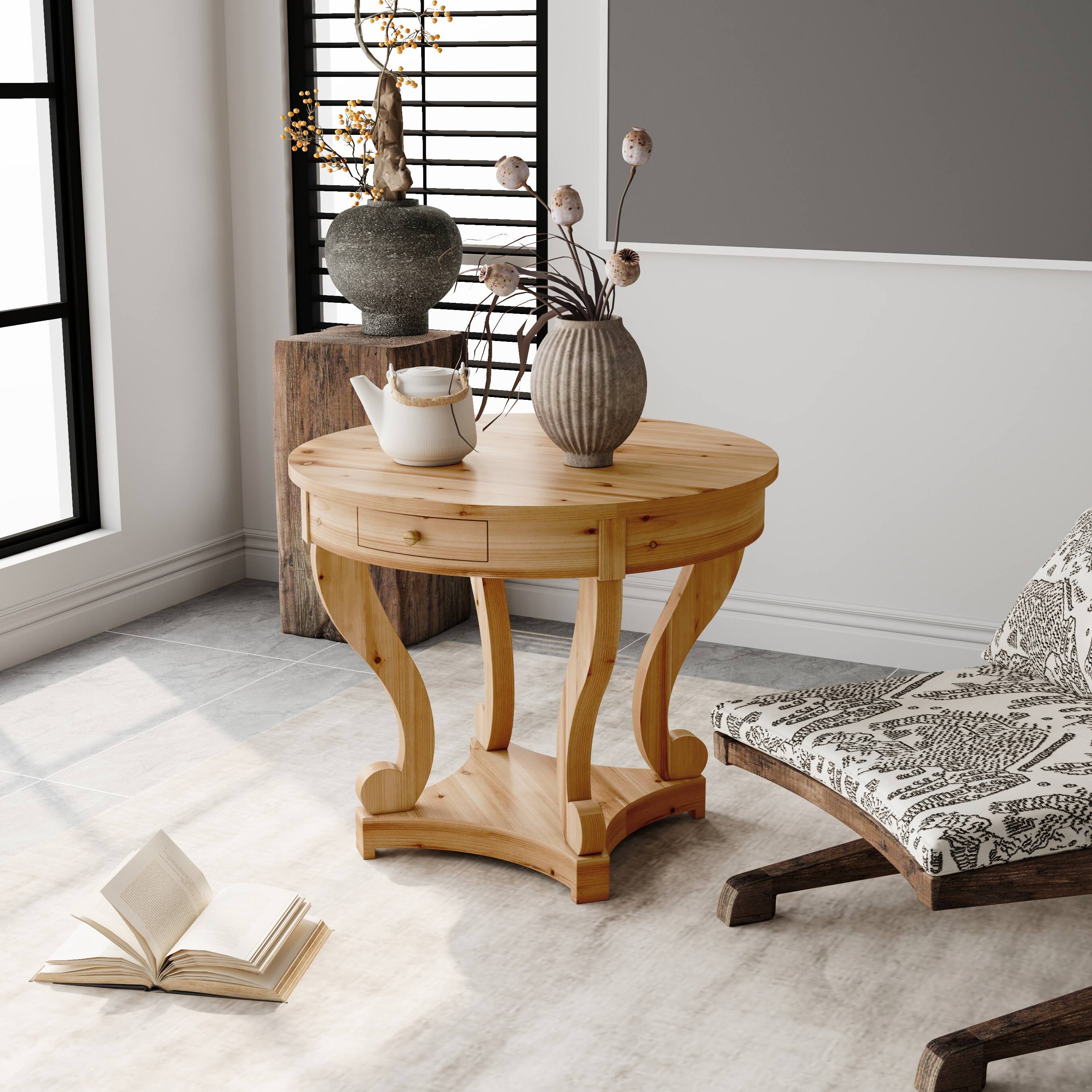 Loheer Small Round Dining Table Farmhouse Kitchen Table 31.5 Inch ...