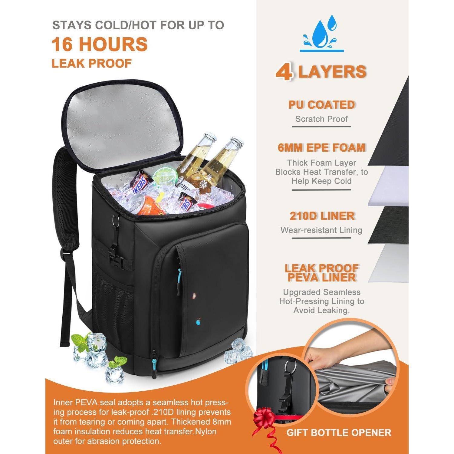 Live At Space 36/45 Cans Cooler Backpack Insulated Waterproof For Women ...