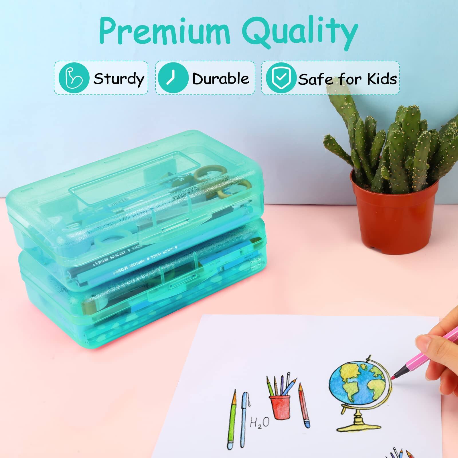 Dapper Styles Pencil Box Plastic Hard Case With Stickers Crayon Lid Stackable Storage Art Craft ...