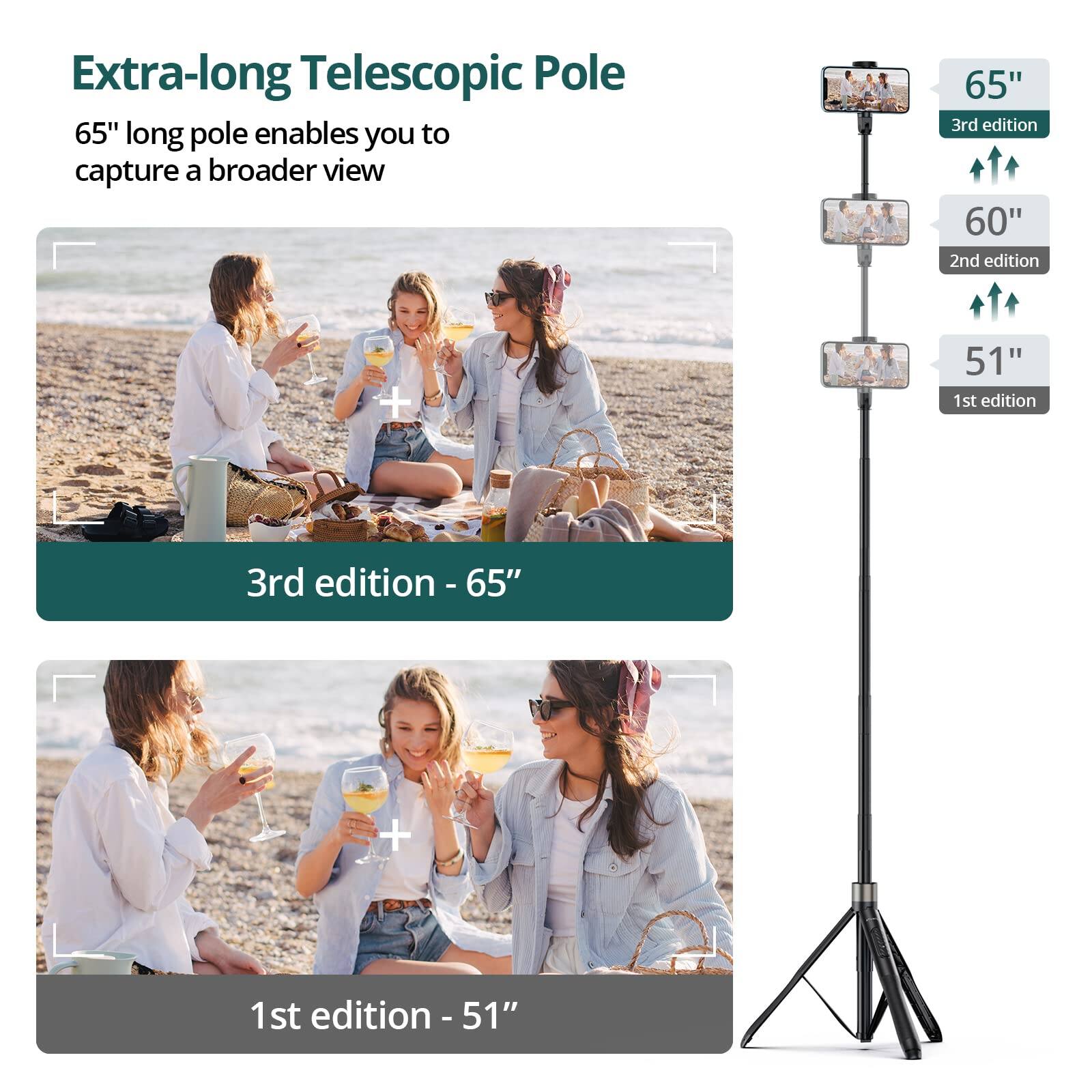 TECH SAFARI 65 Selfie Stick Tripod All In One Phone Stand With Remote ...