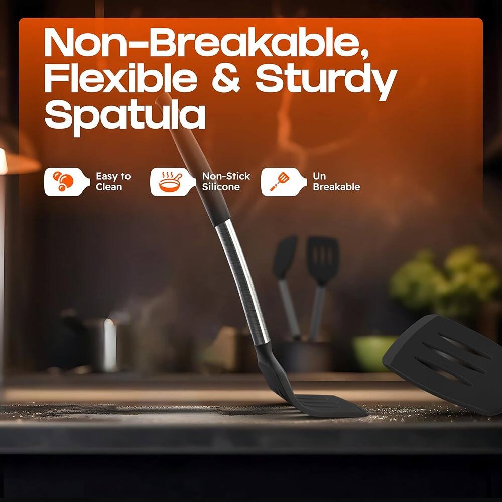 RTMB Kitchen Spatulas with Slots and Solid Design with silicone Heat ...