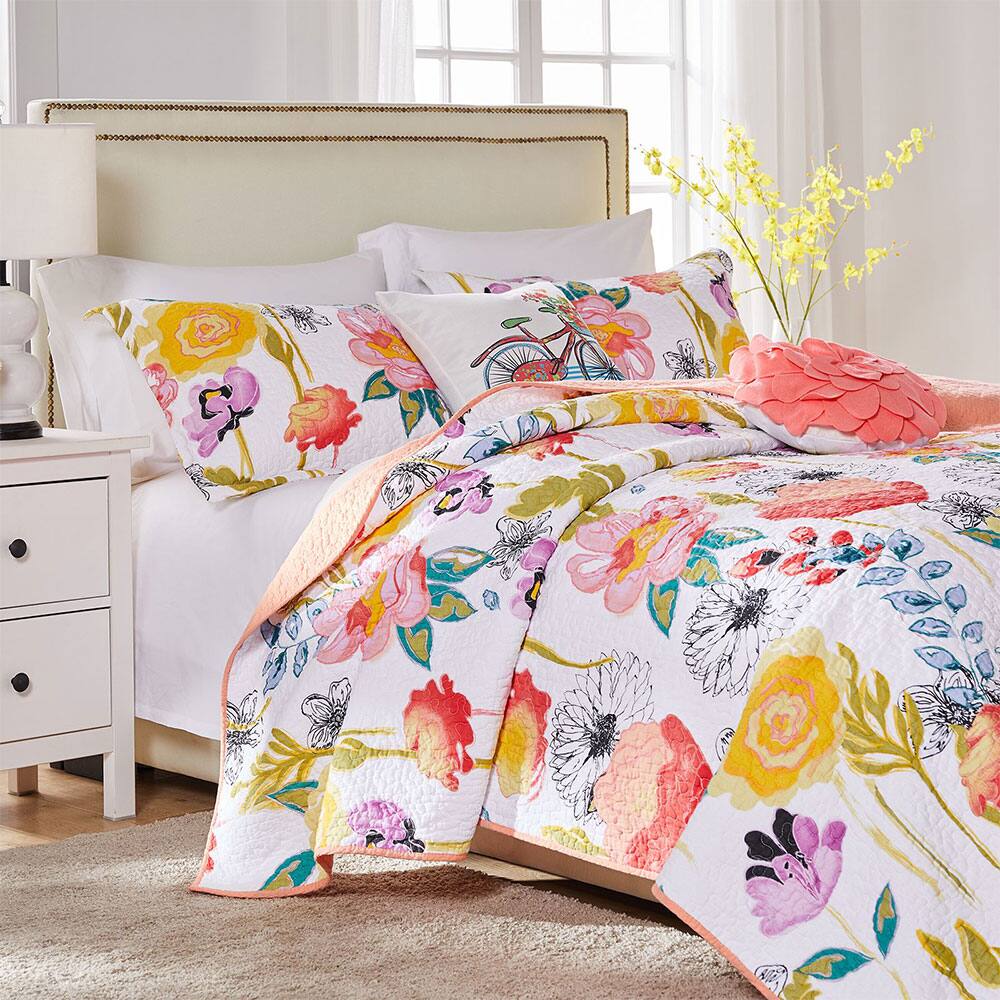 BreeBe Watercolor Dream Quilt Set 3 Piece King/Cal King White GL ...