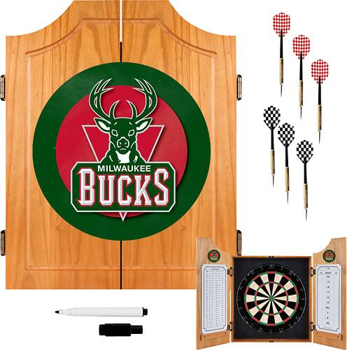 NBA Milwaukee Bucks Dart Cabinet Set with Darts and Board Good Land ...