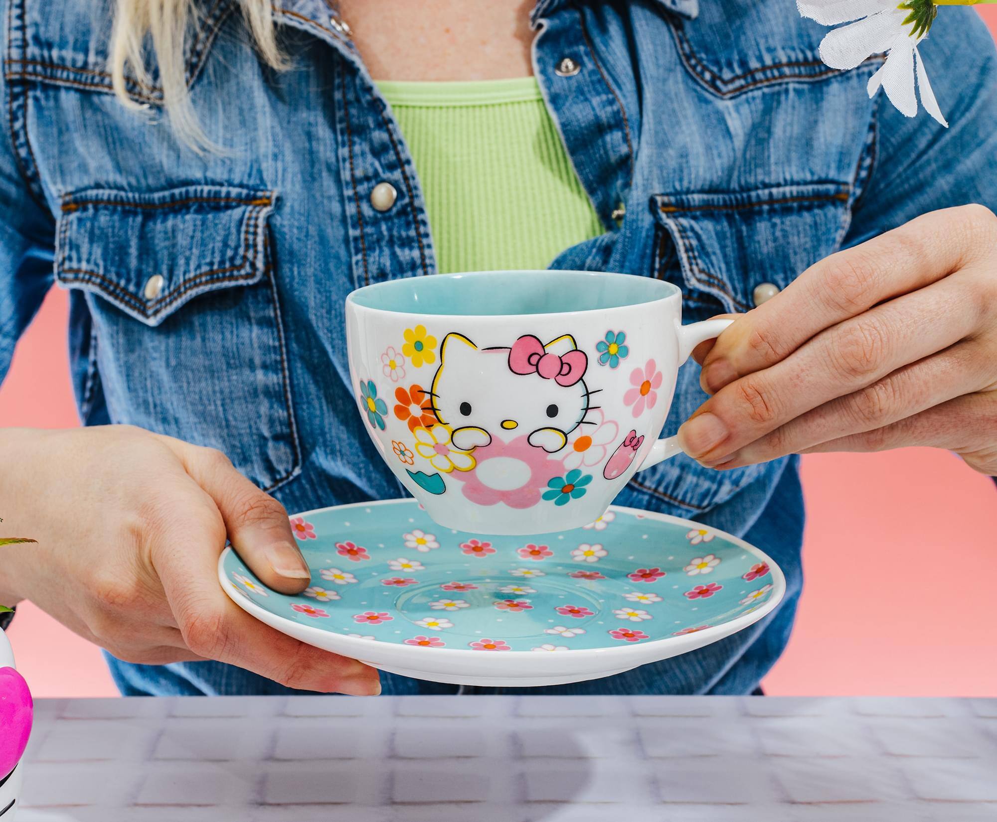 Silver Buffalo Sanrio Hello Kitty Floral Bone China Teacup and Saucer ...