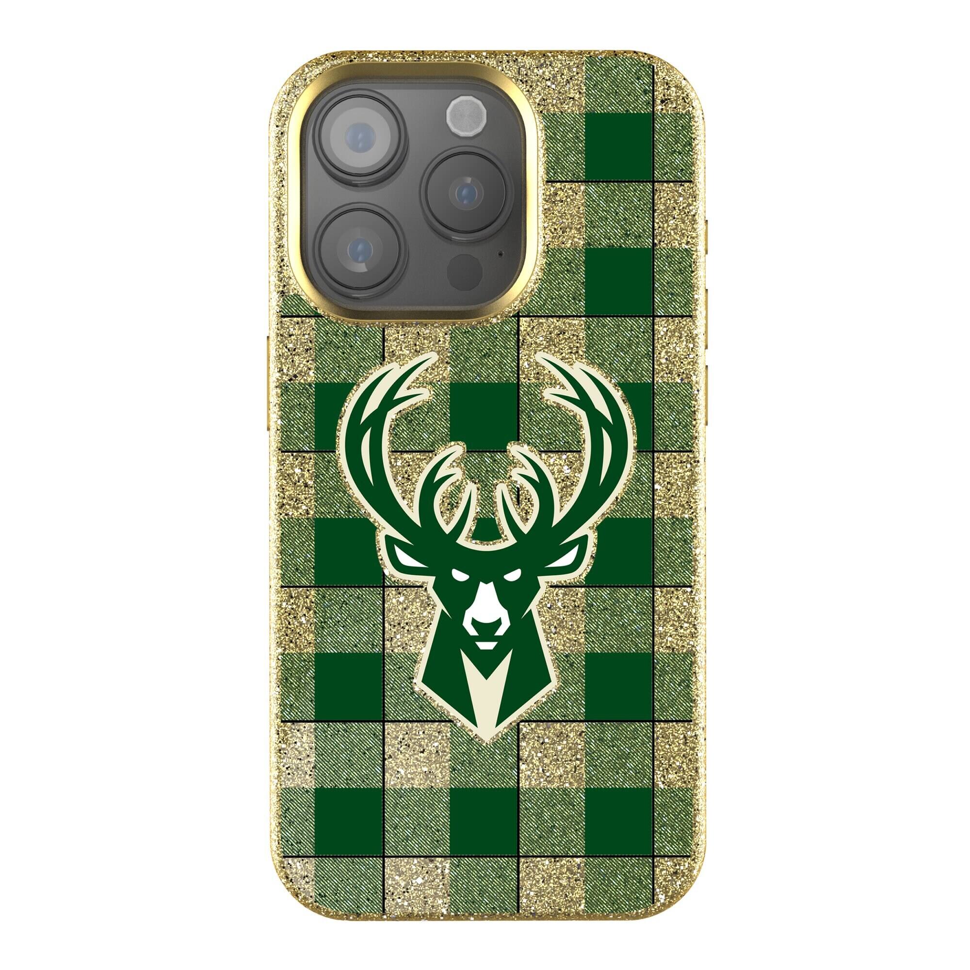 Keyscaper NBA Milwaukee Bucks Plaid Bling iPhone Case 14 Gold 202142927 ...