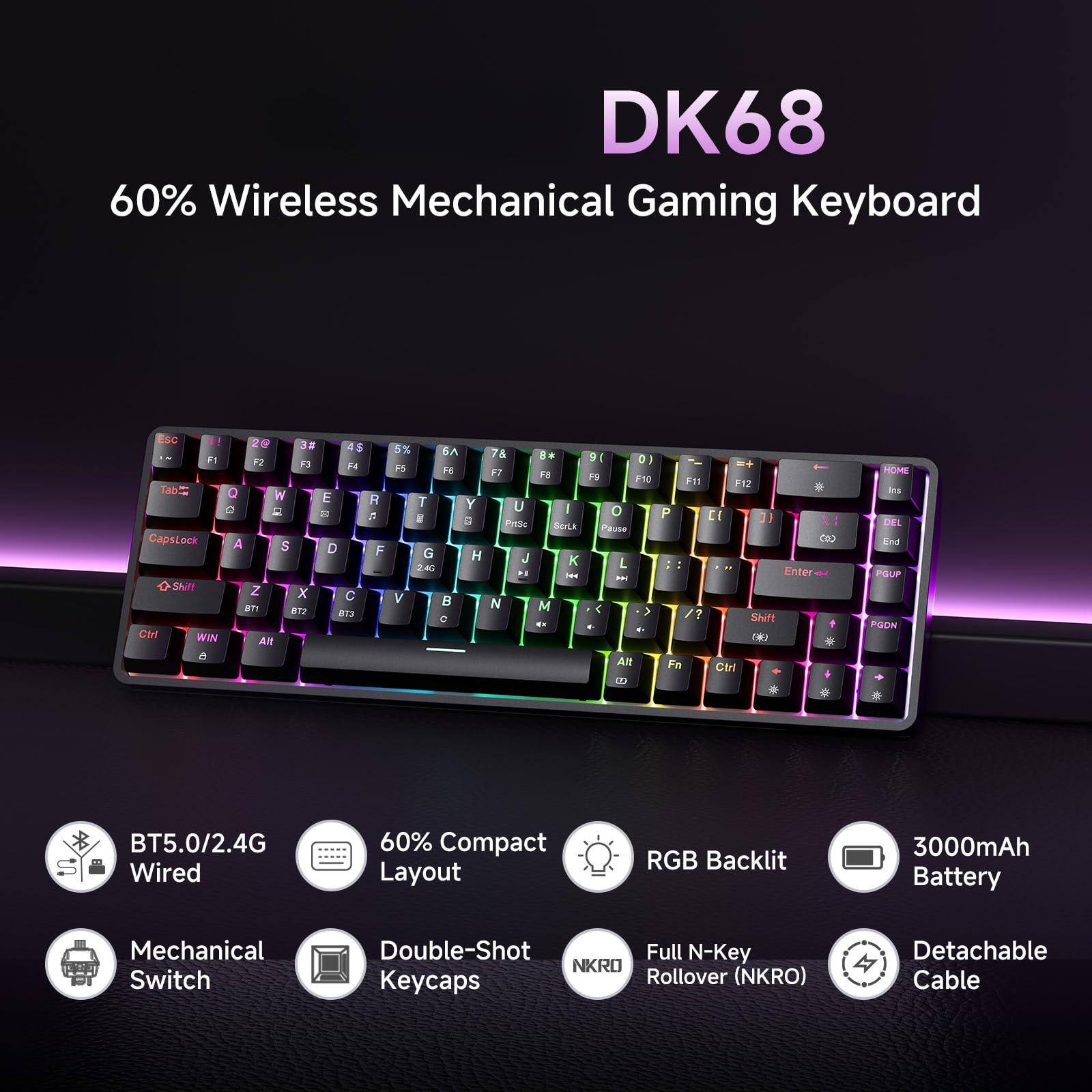 Empire DigiLabs Dk68 Wireless Mechanical Gaming With Rgb Backlit Anti ...