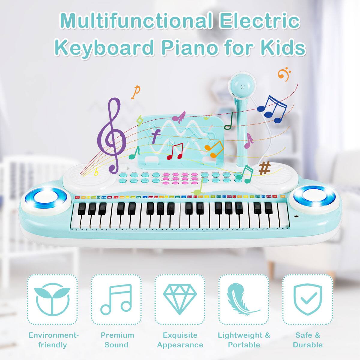 Costway 37 Key Toy Keyboard Piano Electronic Musical Instrument Blue ...