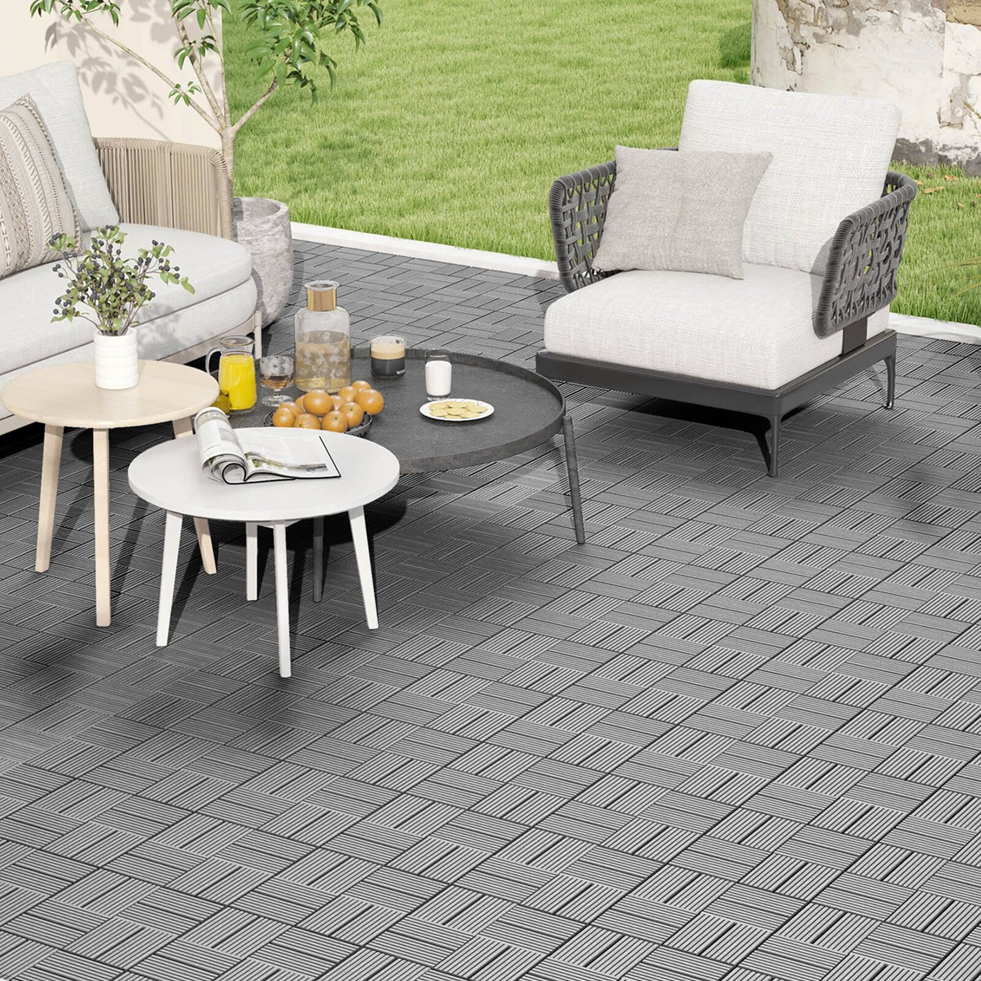 Costway 36 PCS Interlocking Deck Tiles 12" x 12" Waterproof All Weather ...