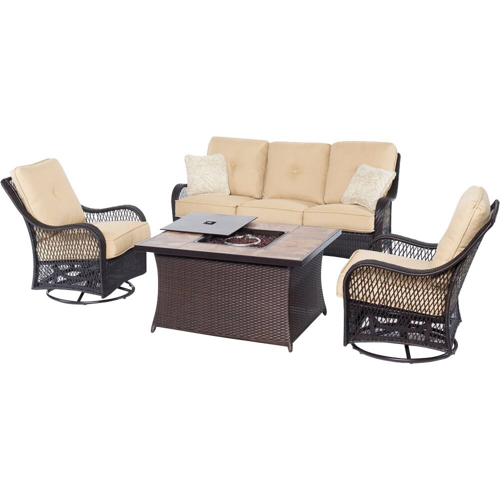Hanover Orleans 4 Piece Fire Pit Outdoor Furniture Sahara Sand / Beige ...