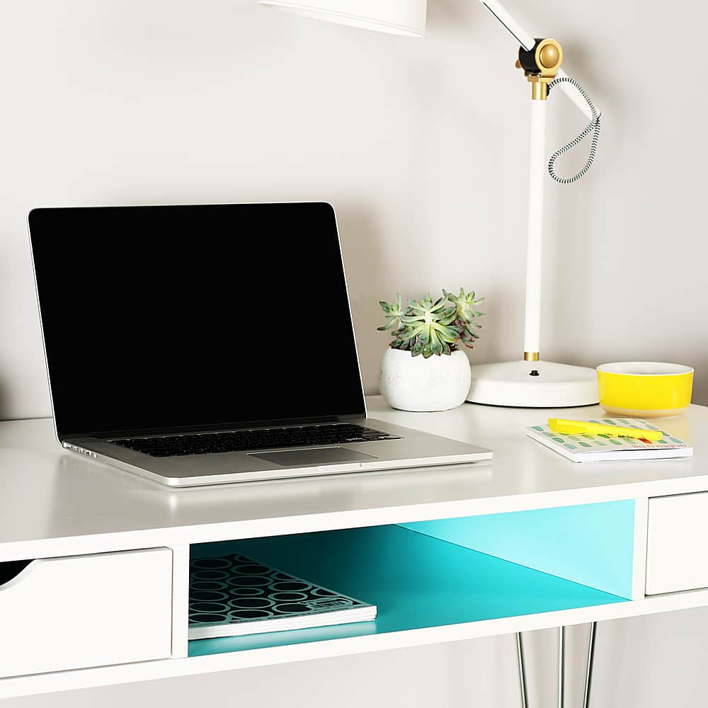 Customer Reviews: Walker Edison Modern Two-Tone Computer Desk Aqua ...