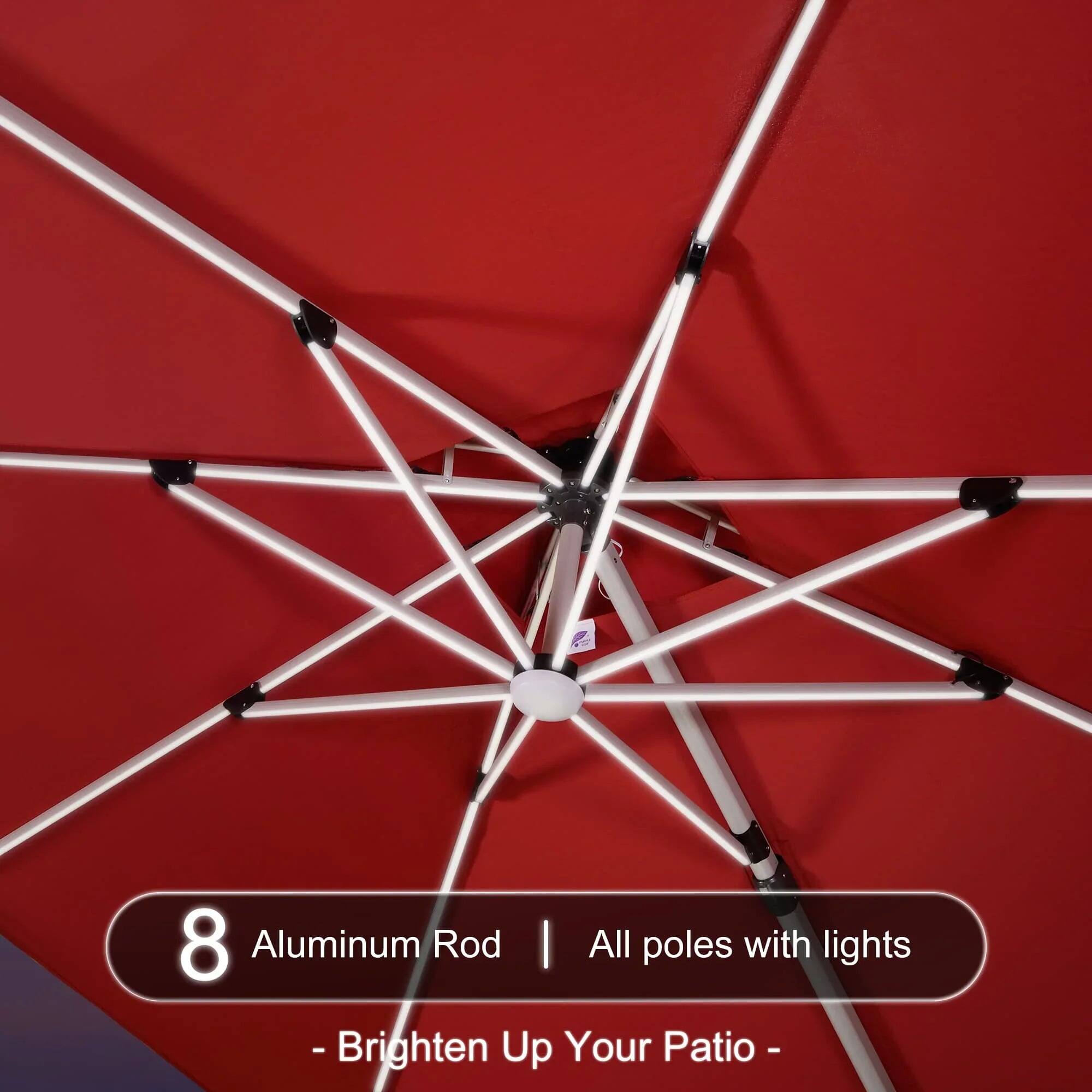 PURPLE LEAF 11 ft. Patio Square Aluminum Solar Powered LED Cantilever ...