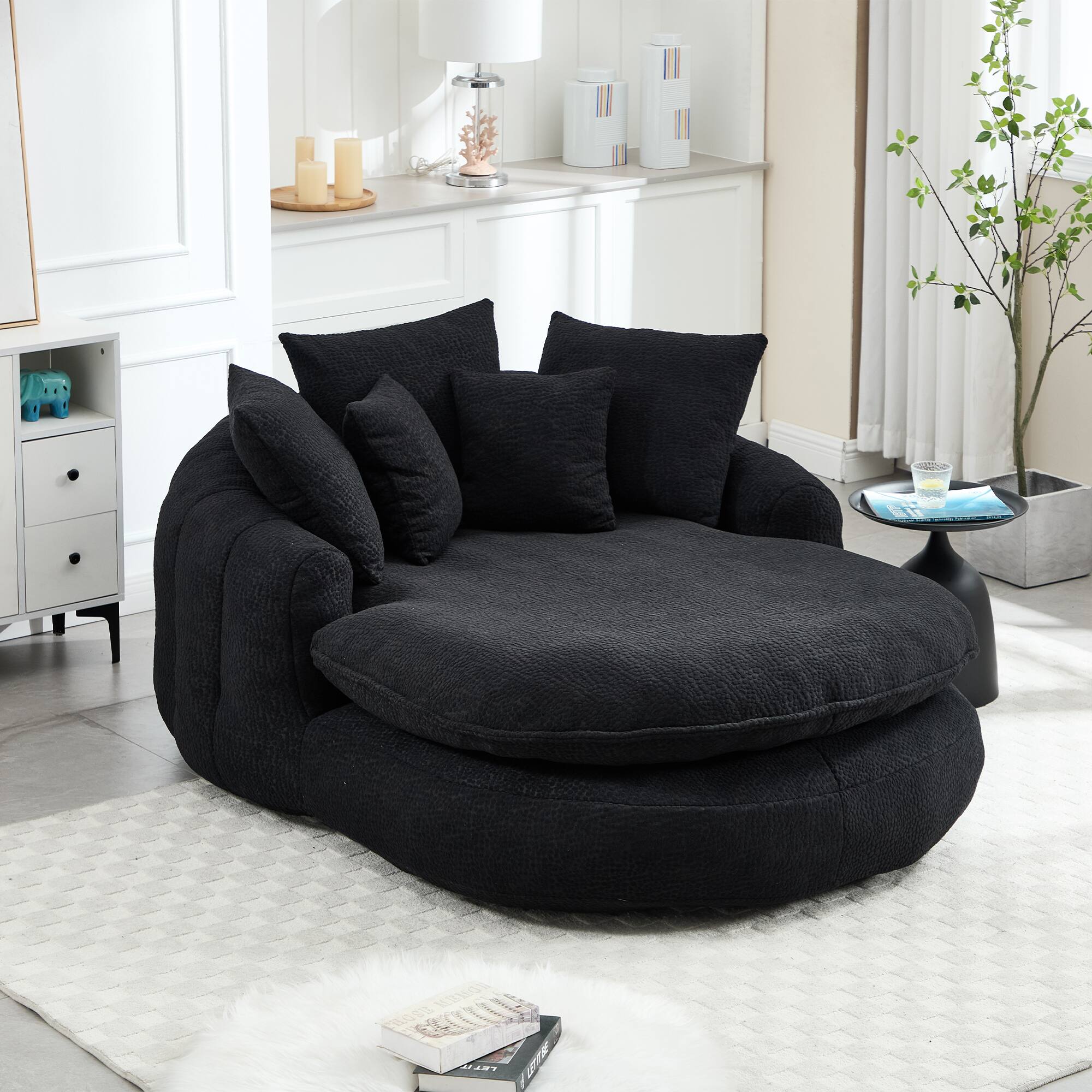 GOODSILO Oversized Oval Upholstered Bean Bag Sofa with Wrap Around ...
