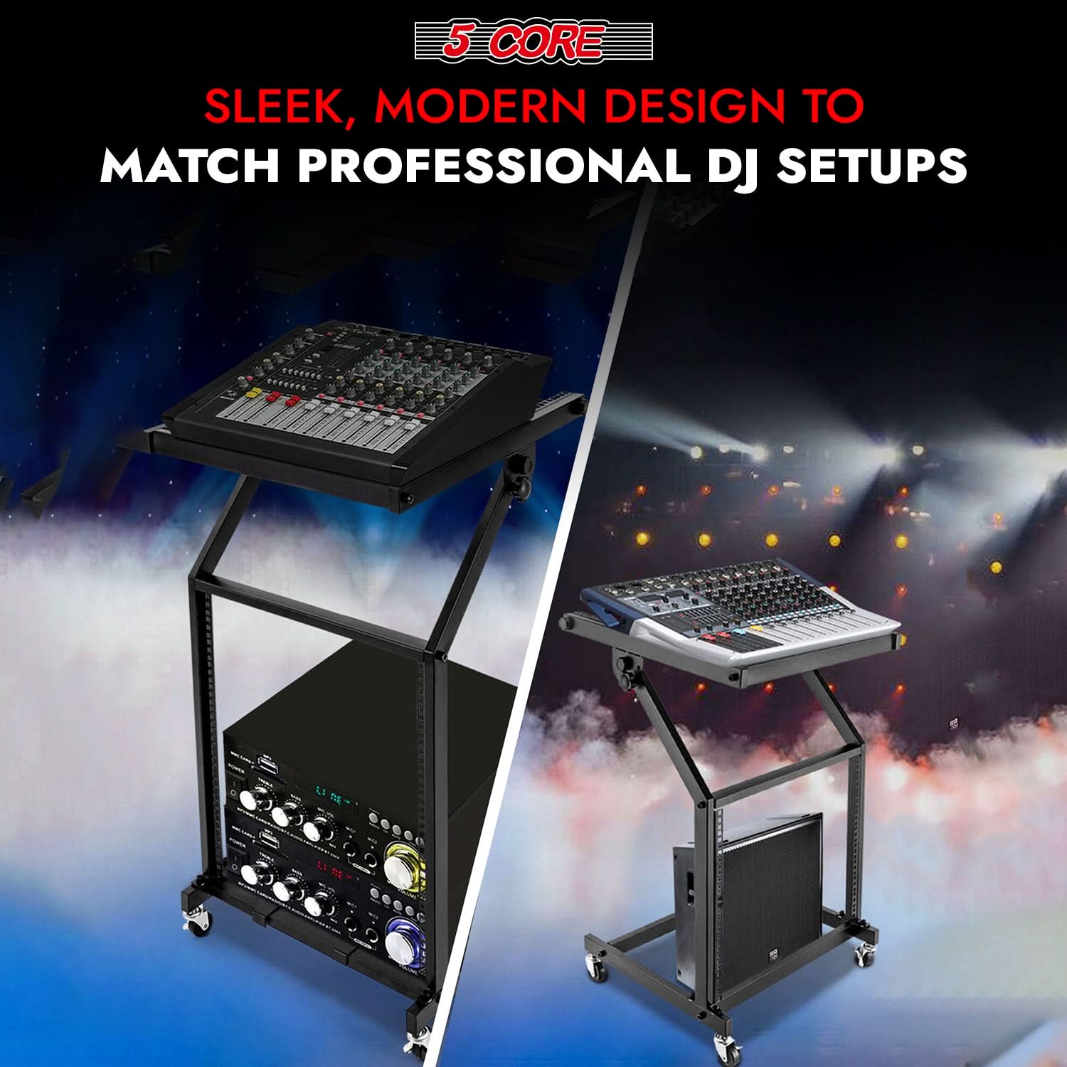 5 CORE 5Core DJ Mixer Stand 9U Adjustable Rack Mount Stage Cart Audio ...