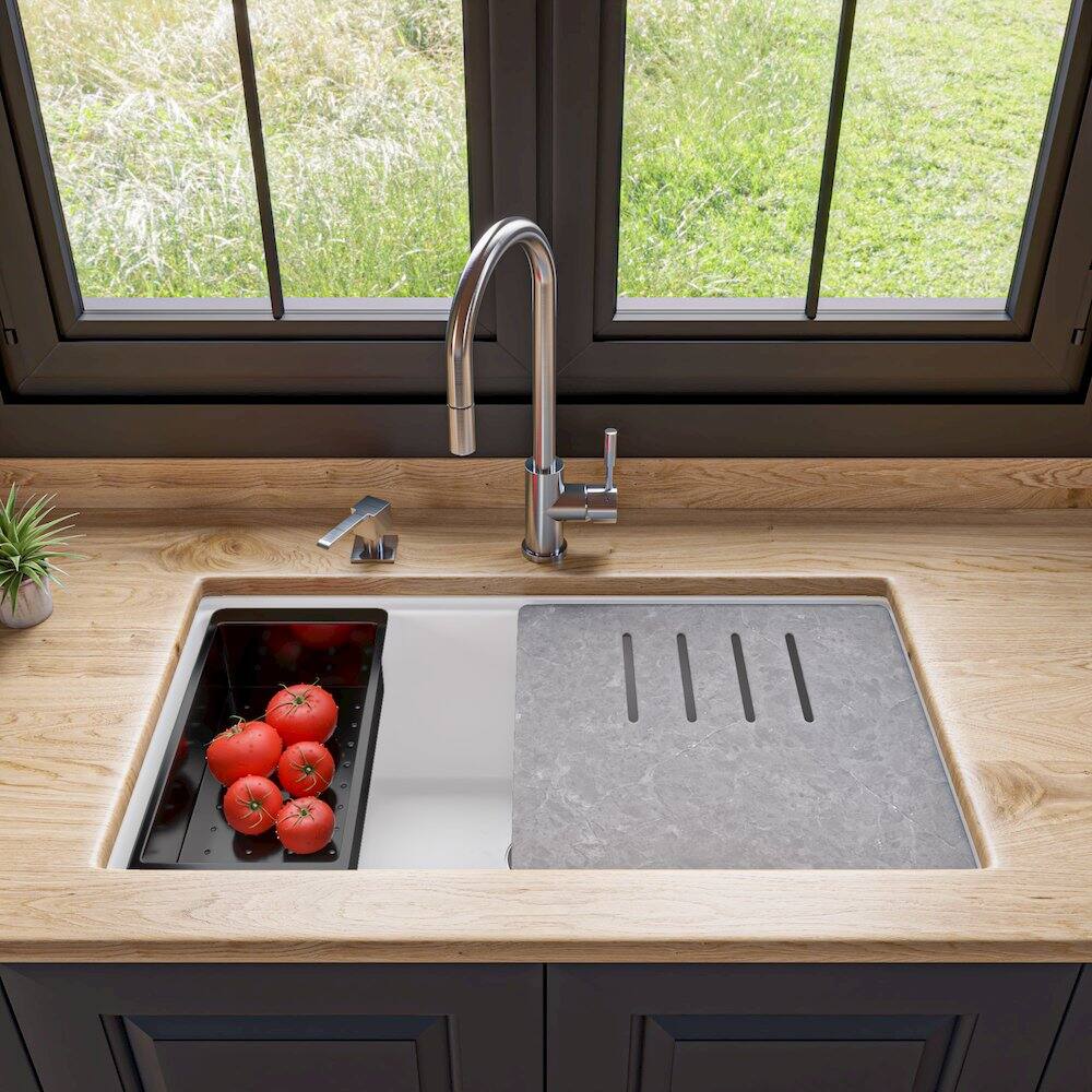 Alfi 33" Granite Composite Workstation Step Rim Single Bowl Undermount ...