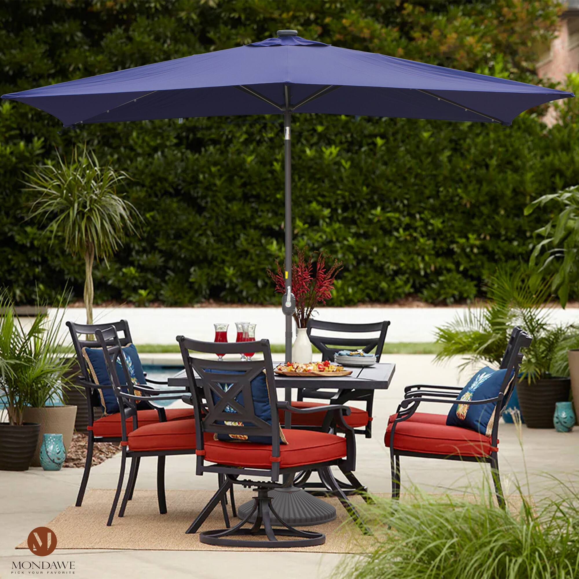 Mondawe 10' x 6'5ft Patio Umbrella 26 Solar LED Lights Rectangular ...