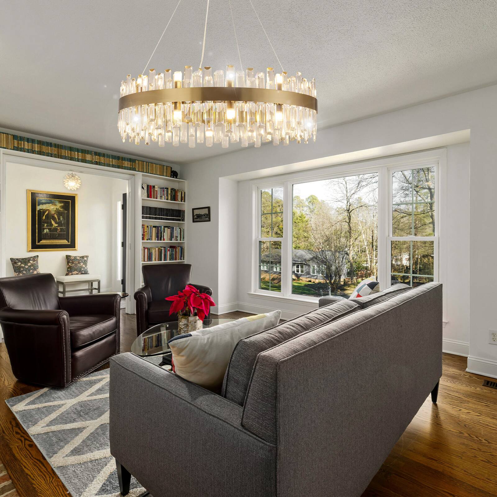 Tiramisubest Modern Gold Crystal Chandelier, 24 Light Round Brass Chandelier, 32 Inch Melighting ...