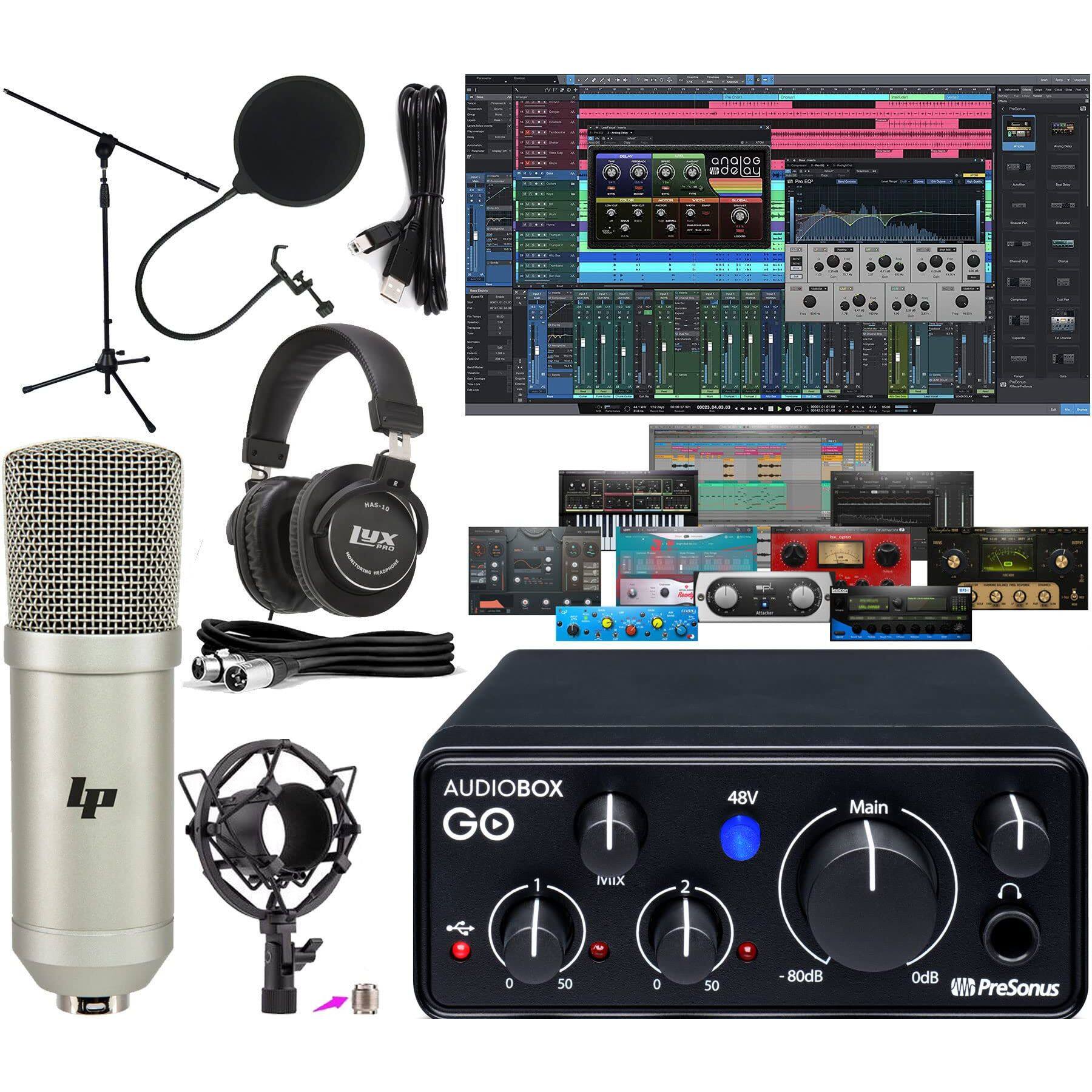PreSonus AudioBox GO USB C Recording Bundle – Interface, Condenser Mic ...